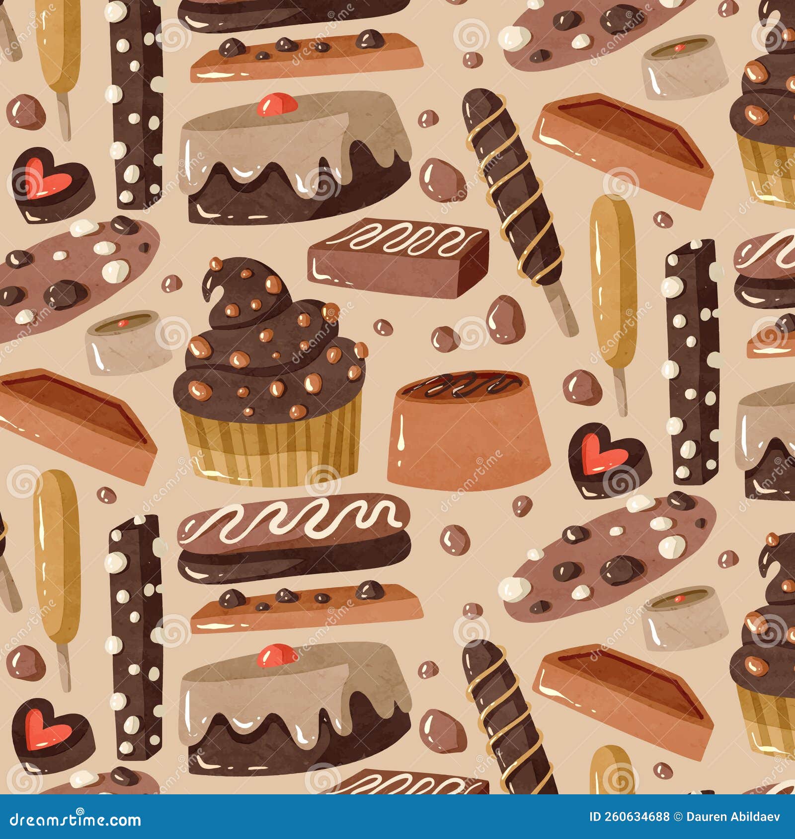 Watercolor Chocolate Pattern Design Vector Illustration. Stock Vector ...