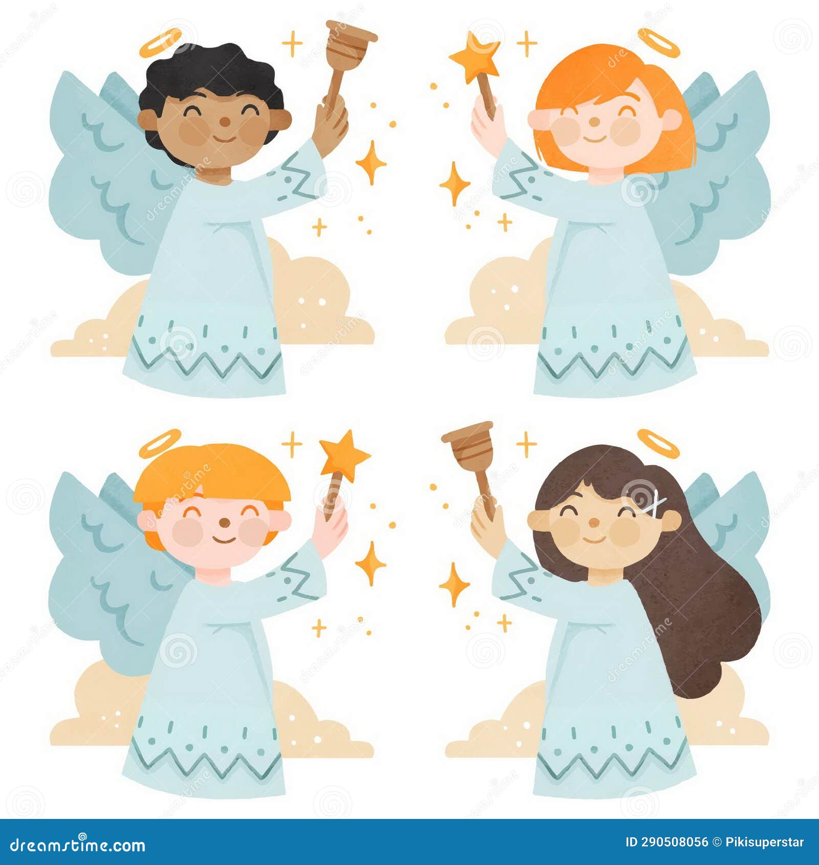 Watercolor Christmas Angel Pack Stock Vector - Illustration of ...