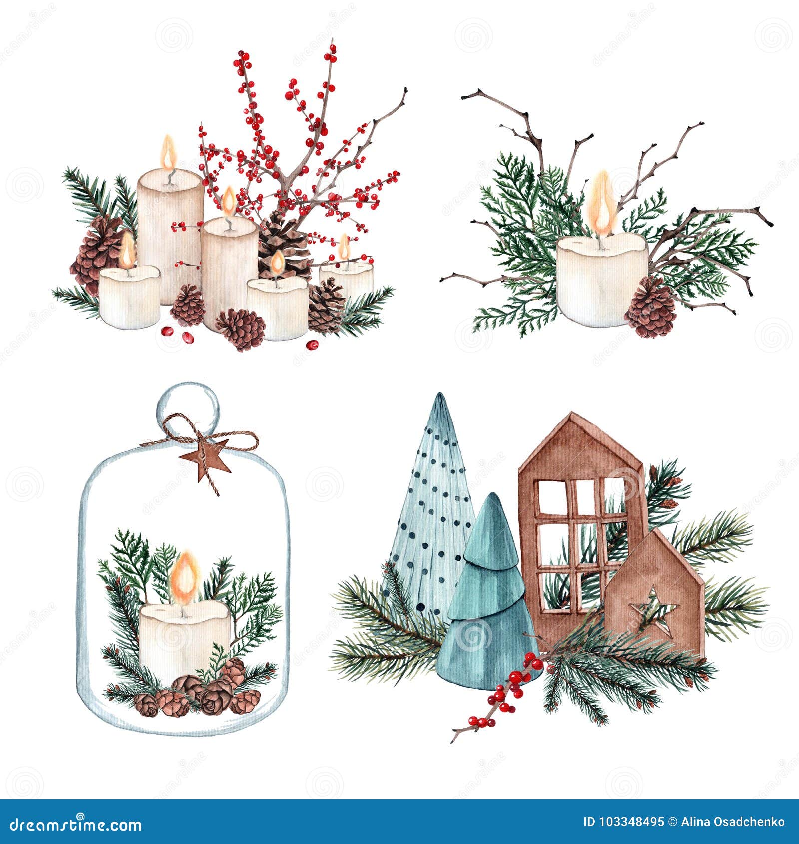 Watercolor Christmas Composition. Stock Illustration - Illustration of ...