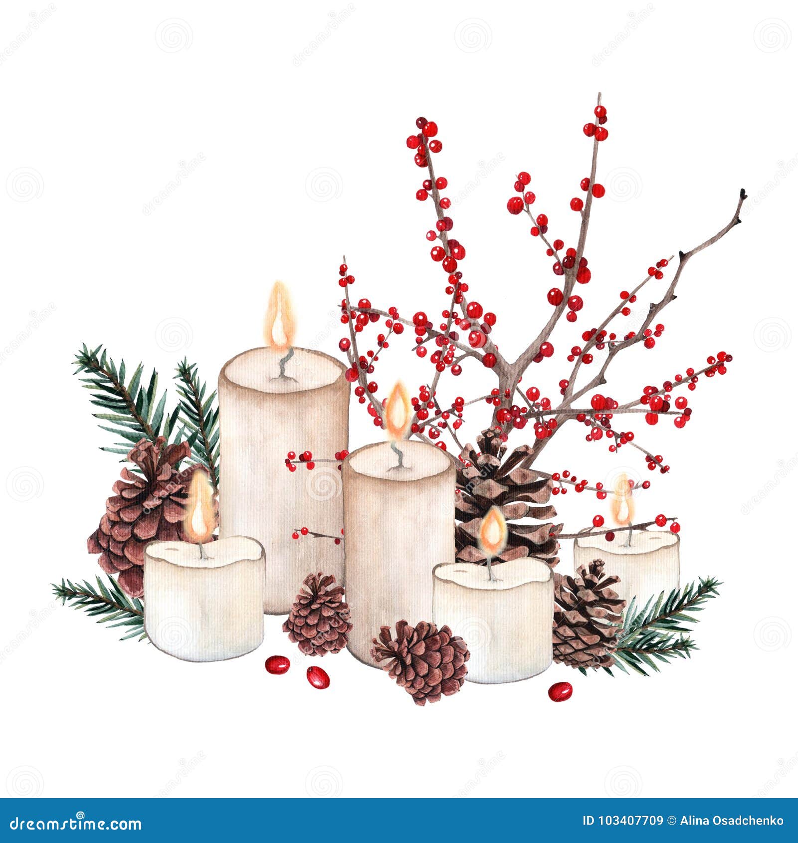 Watercolor Christmas Composition. Stock Illustration - Illustration of ...