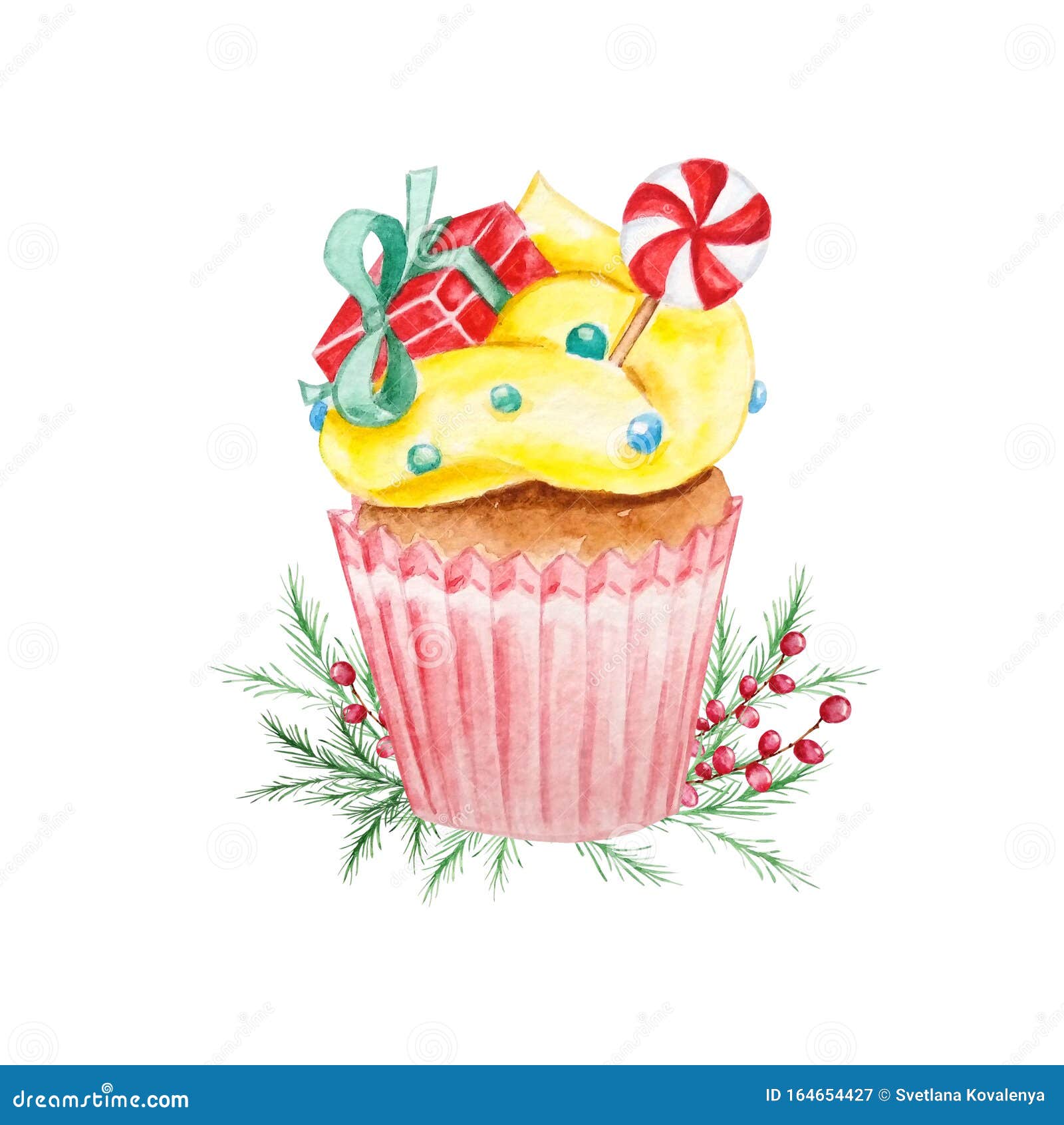 Watercolor Christmas Cupcake14 Stock Illustration - Illustration of ...