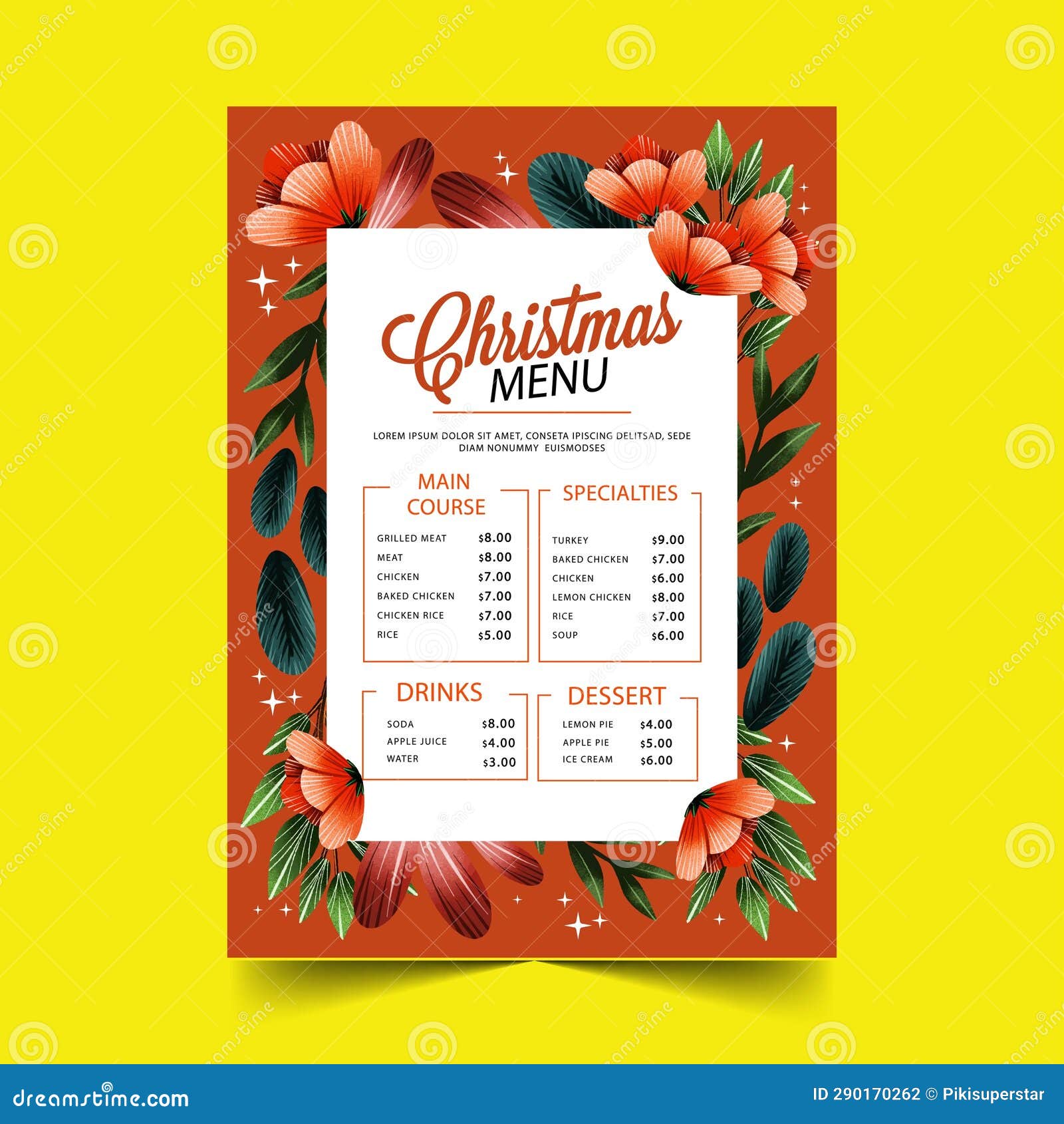 Watercolor Christmas Menu Template Vector Design Stock Vector ...