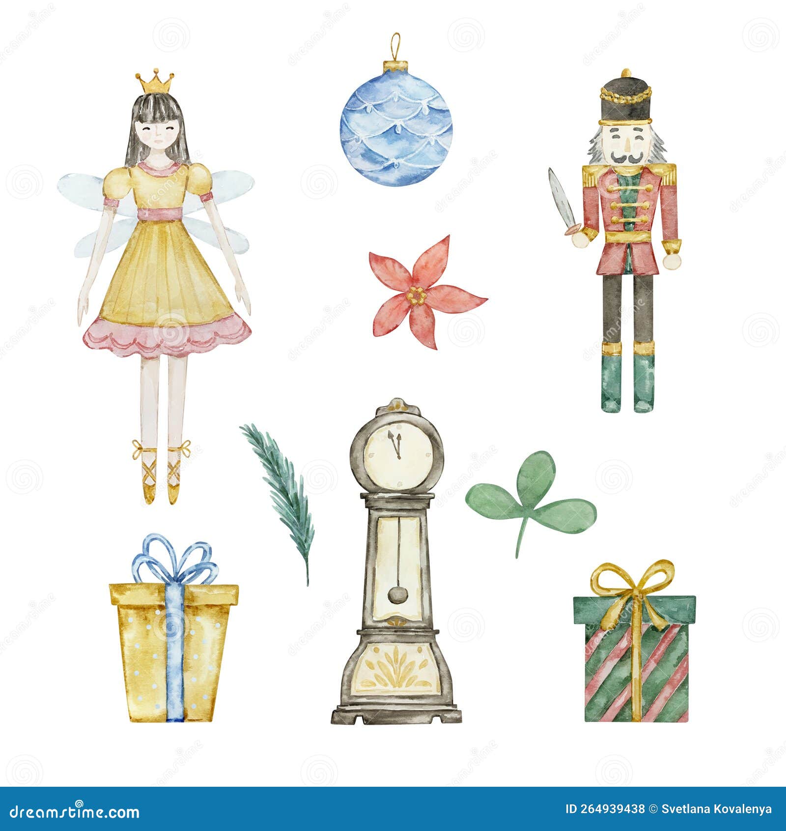 Watercolor Christmas Nutcracker Set Stock Vector - Illustration of ballet, fairy: 264939438