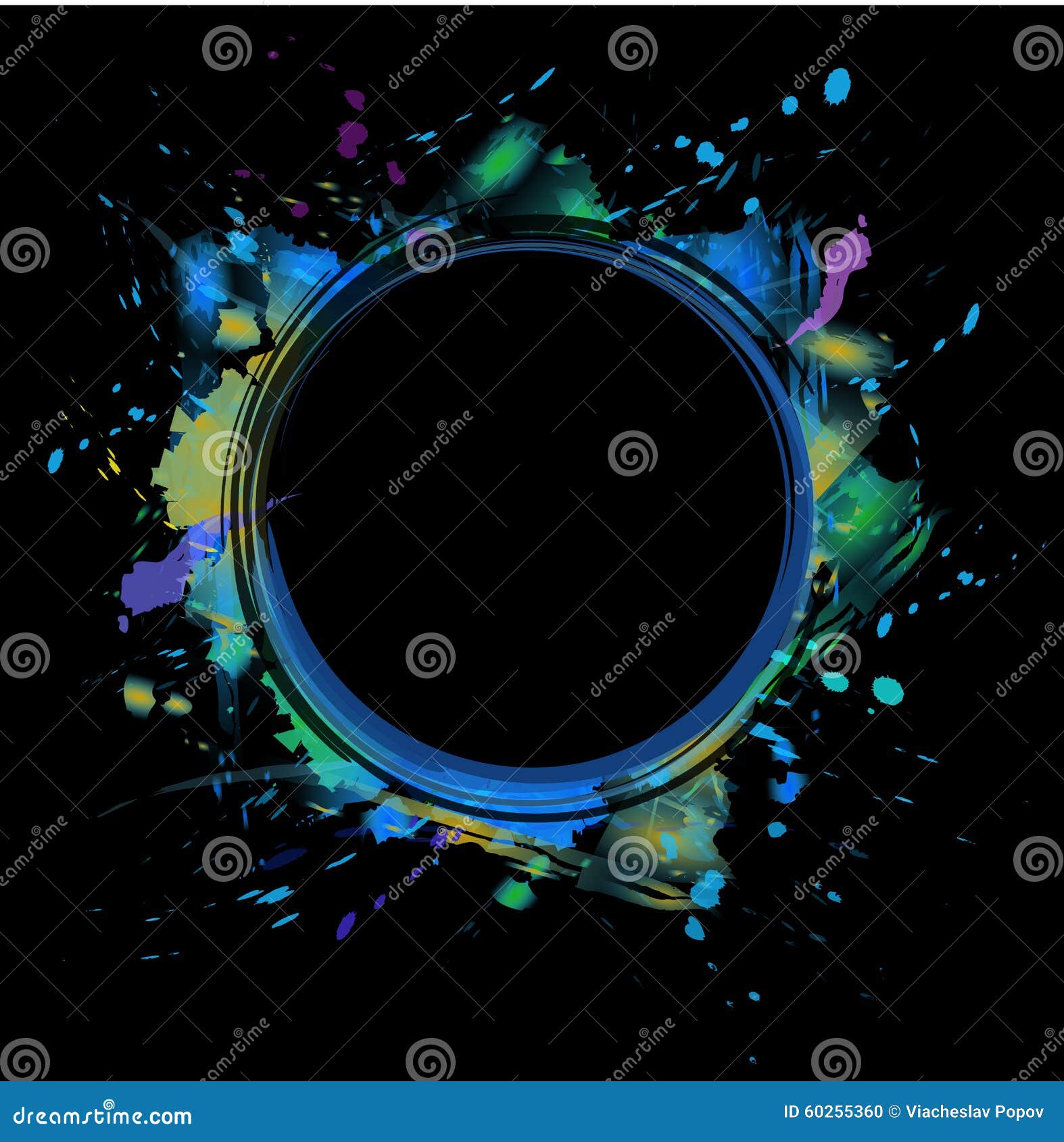 Watercolor Circle Blue Frame Stock Illustration - Illustration of frame ...