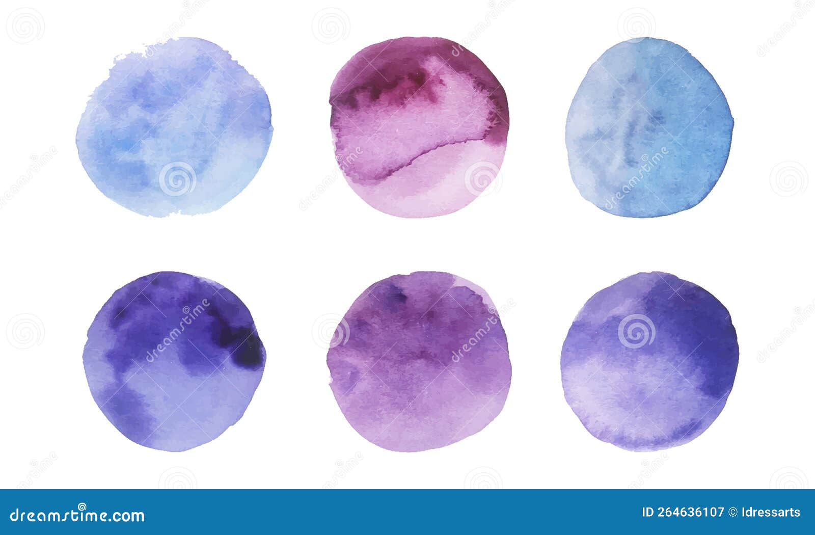 Watercolor Circle Blue Texture. Vector Watercoluor Circle Elements for ...