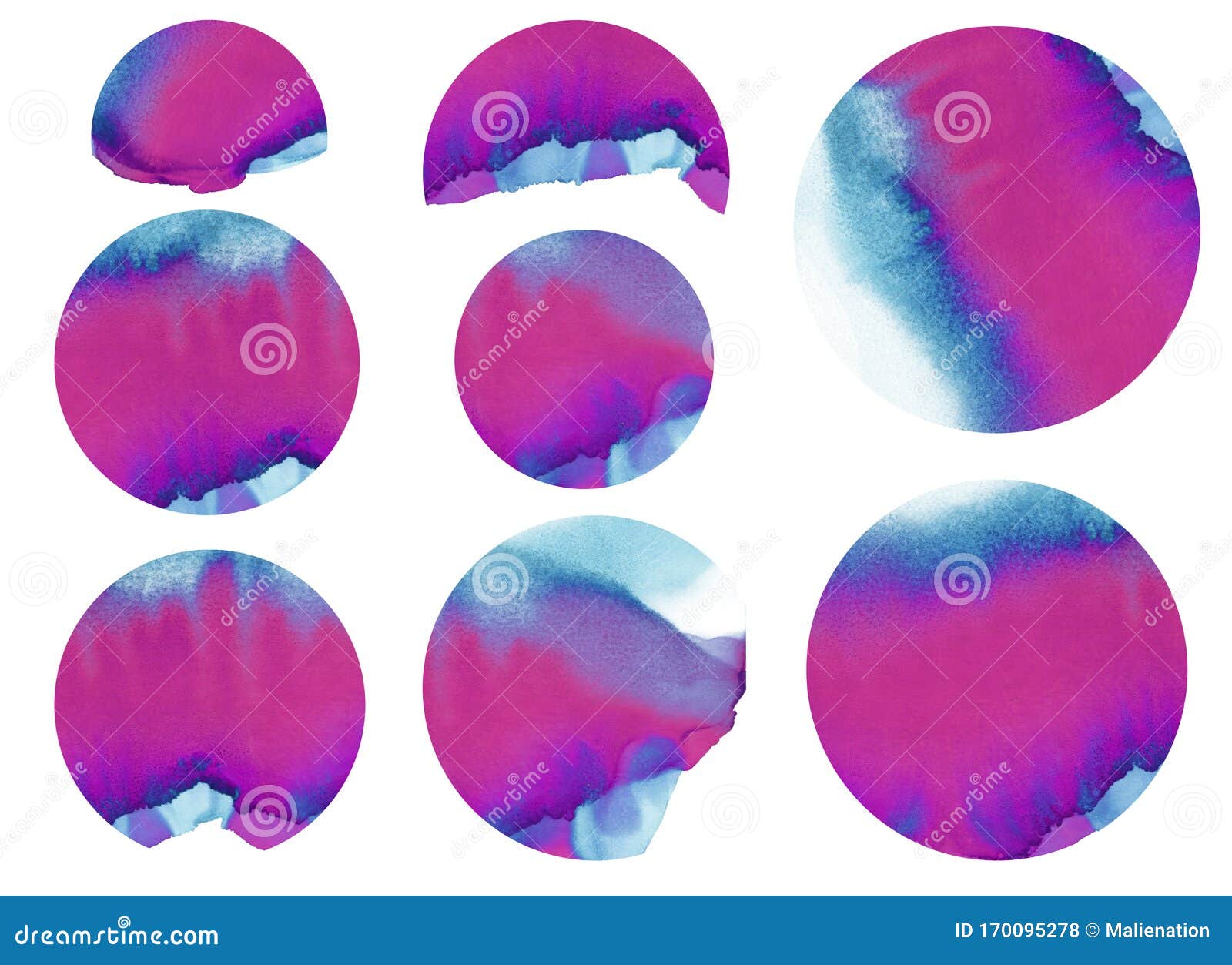 Watercolor Circles Bundle. Abstract Inked Textures Stock Vector ...