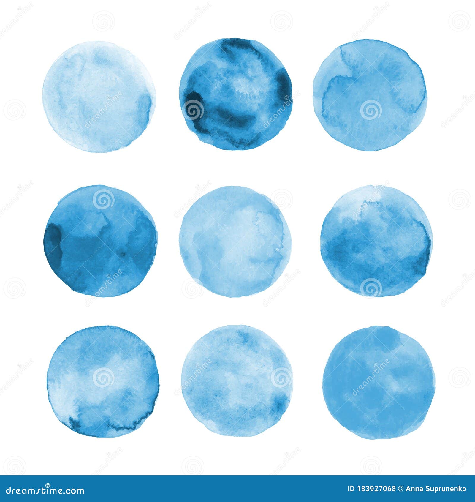 Watercolor Circles Vector Collection Blue Colors. Watercolor Stains Set ...