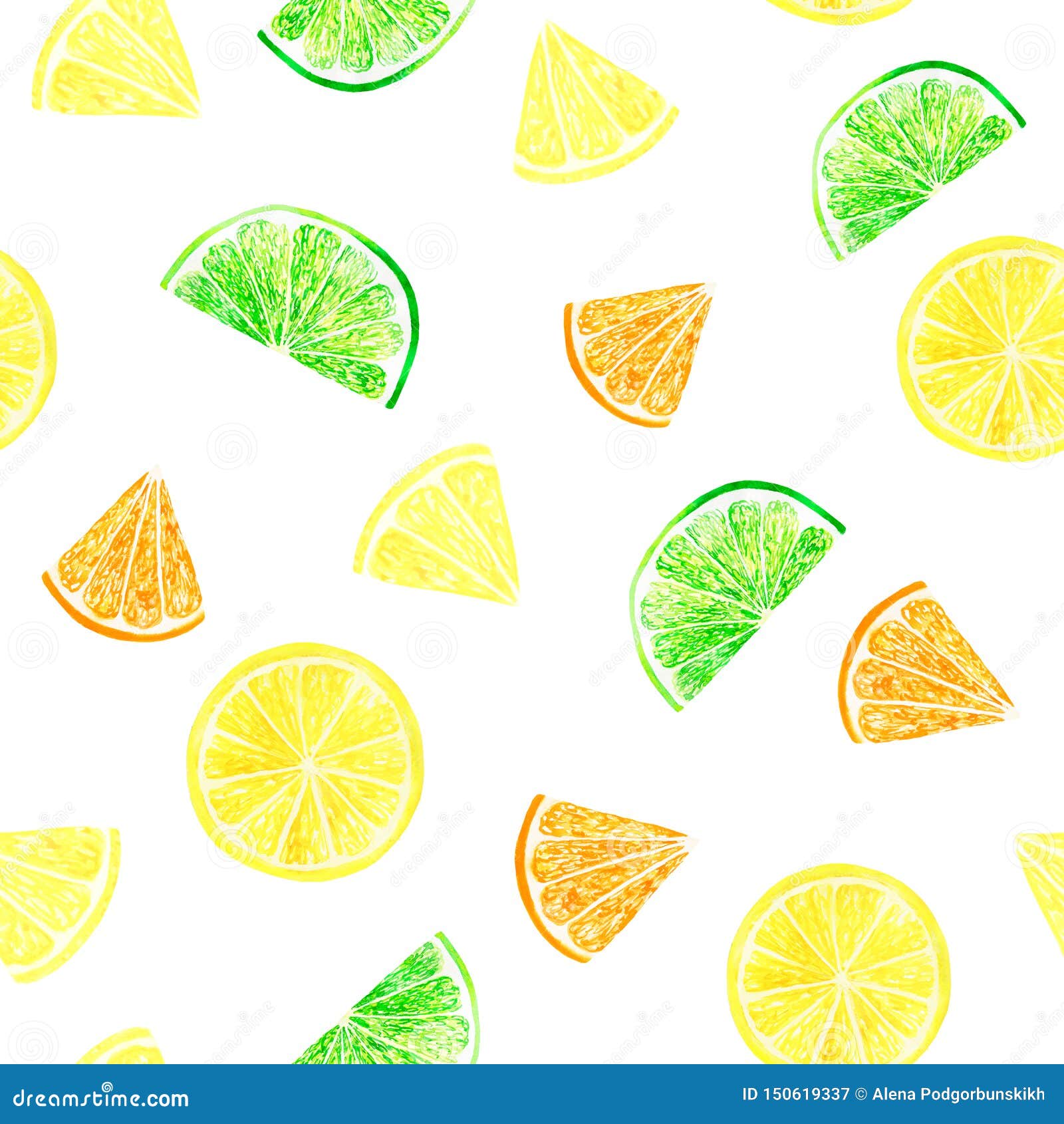 Watercolor Citrus Pattern with Grapefruit, Lime, Orange, Lemon Slice ...