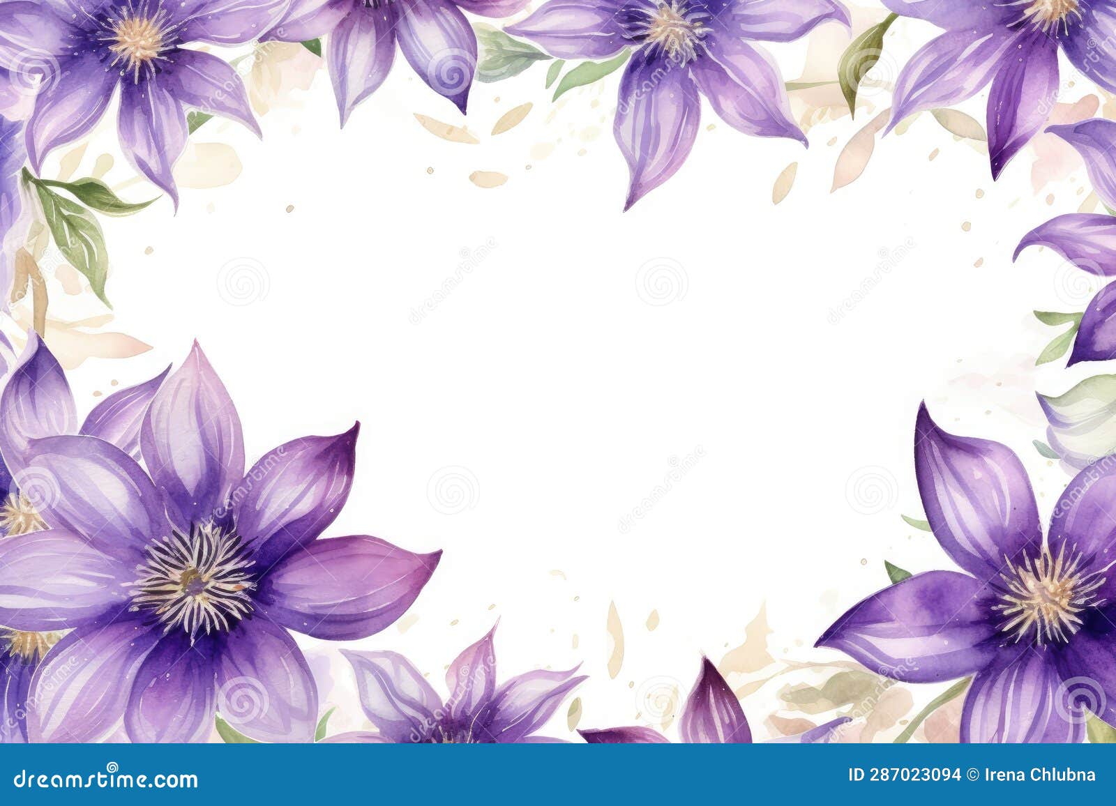 Watercolor clematis frame stock illustration. Illustration of ...