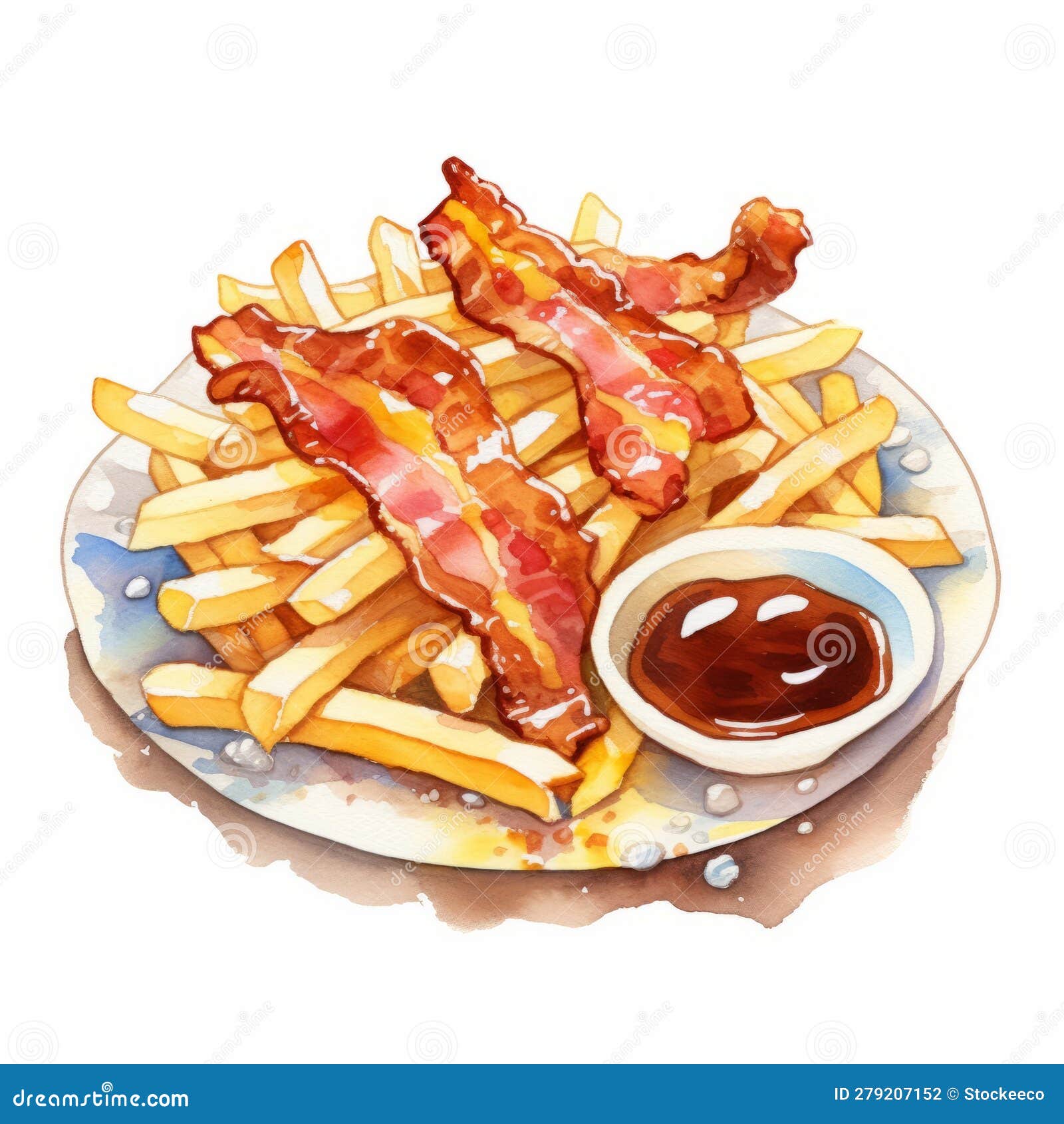 Watercolor Clipart of Crispy Bacon and Chips Stock Illustration ...