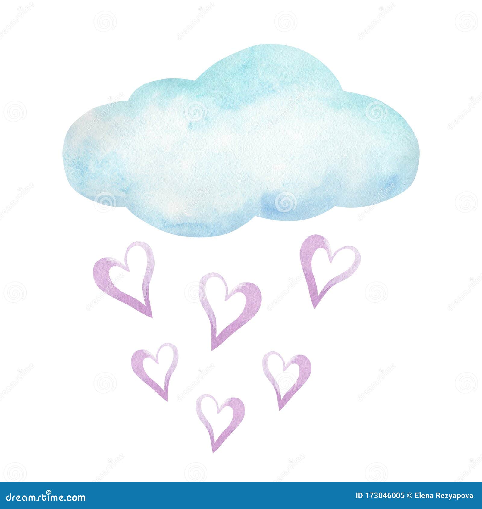 Watercolor Cloud with Heart Rain Drops. Stock Illustration ...