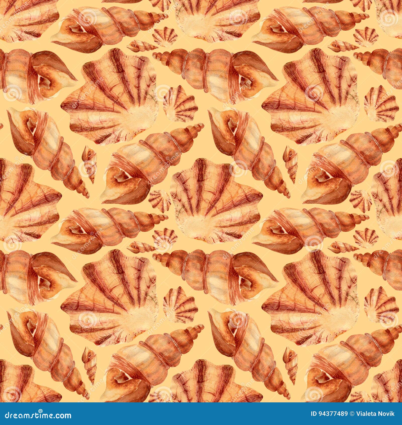 Watercolor Coastal Shell Seamless Pattern. Stock Illustration ...