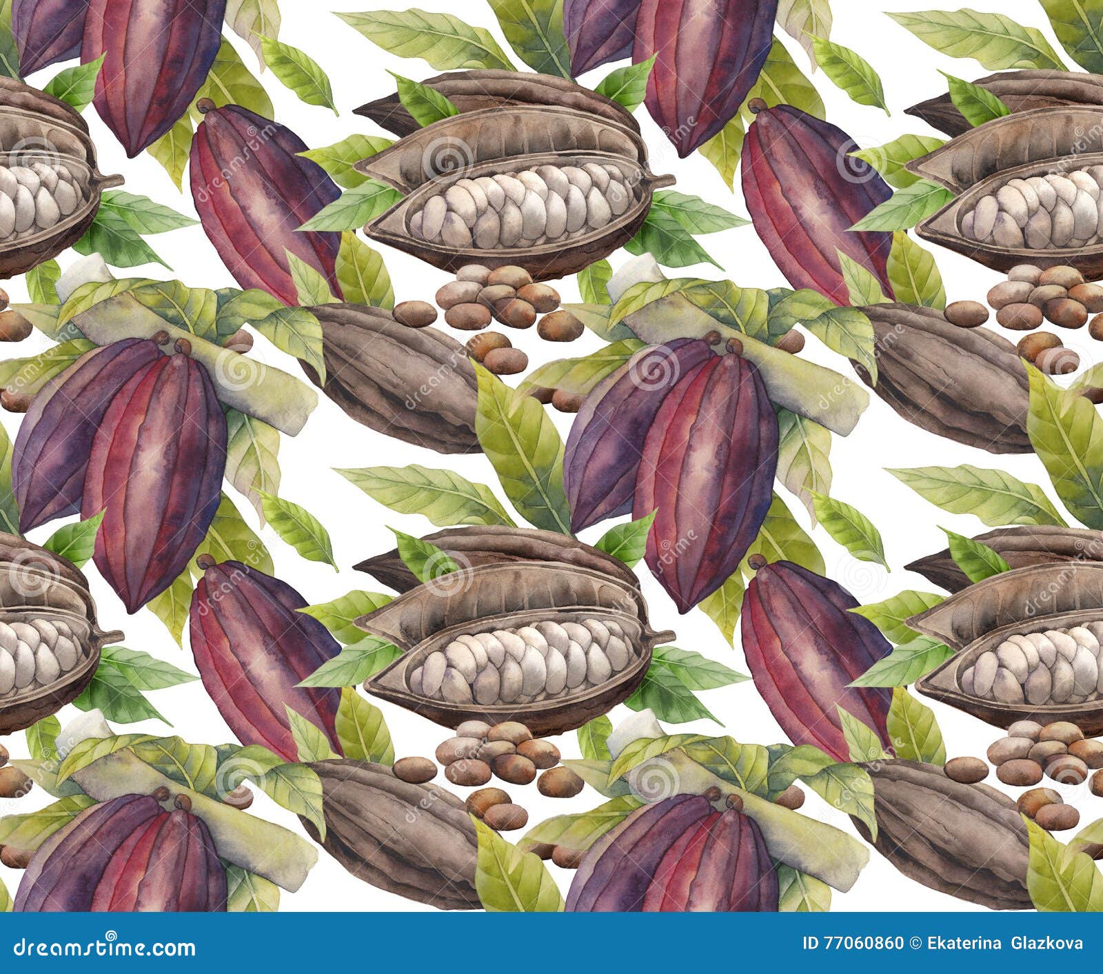 Watercolor Cocoa Fruit Pattern Stock Illustration - Illustration of ...