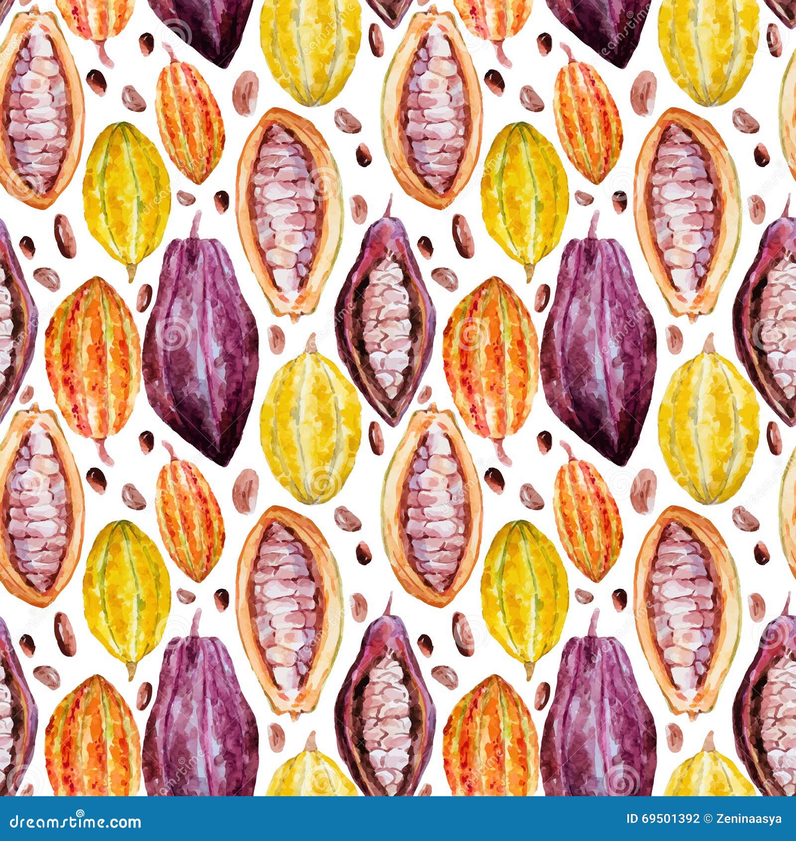Watercolor Cocoa Fruits Pattern Cartoon Vector | CartoonDealer.com ...