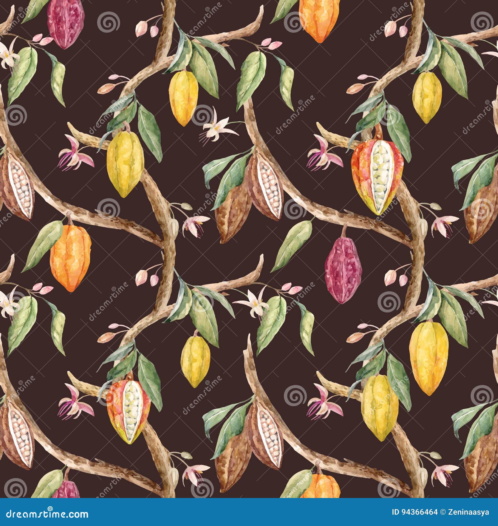 Watercolor Cocoa Vector Pattern Stock Vector - Illustration of hand ...