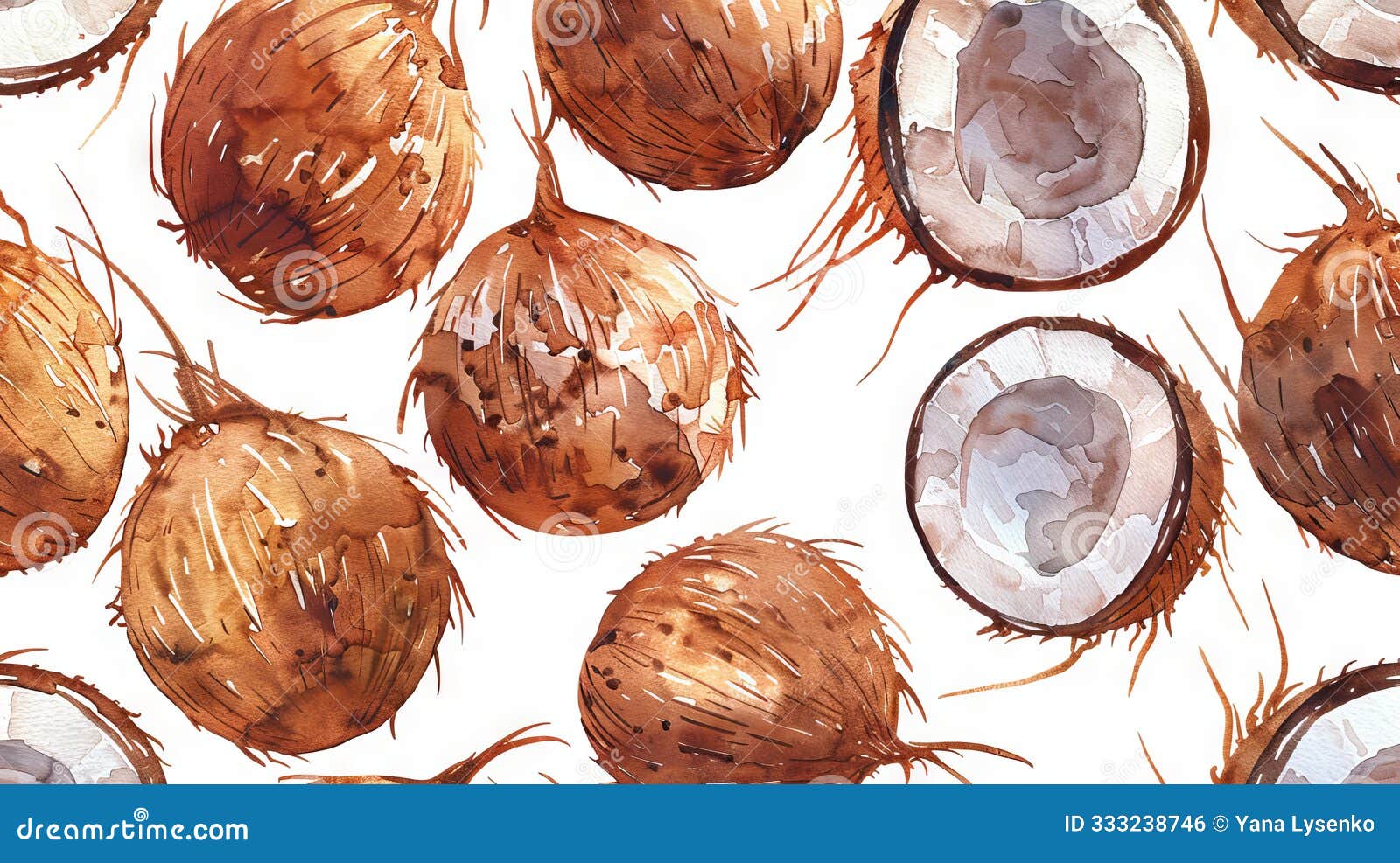Watercolor Coconut Pattern, Creative Tropical Fruit Design. Abstract ...