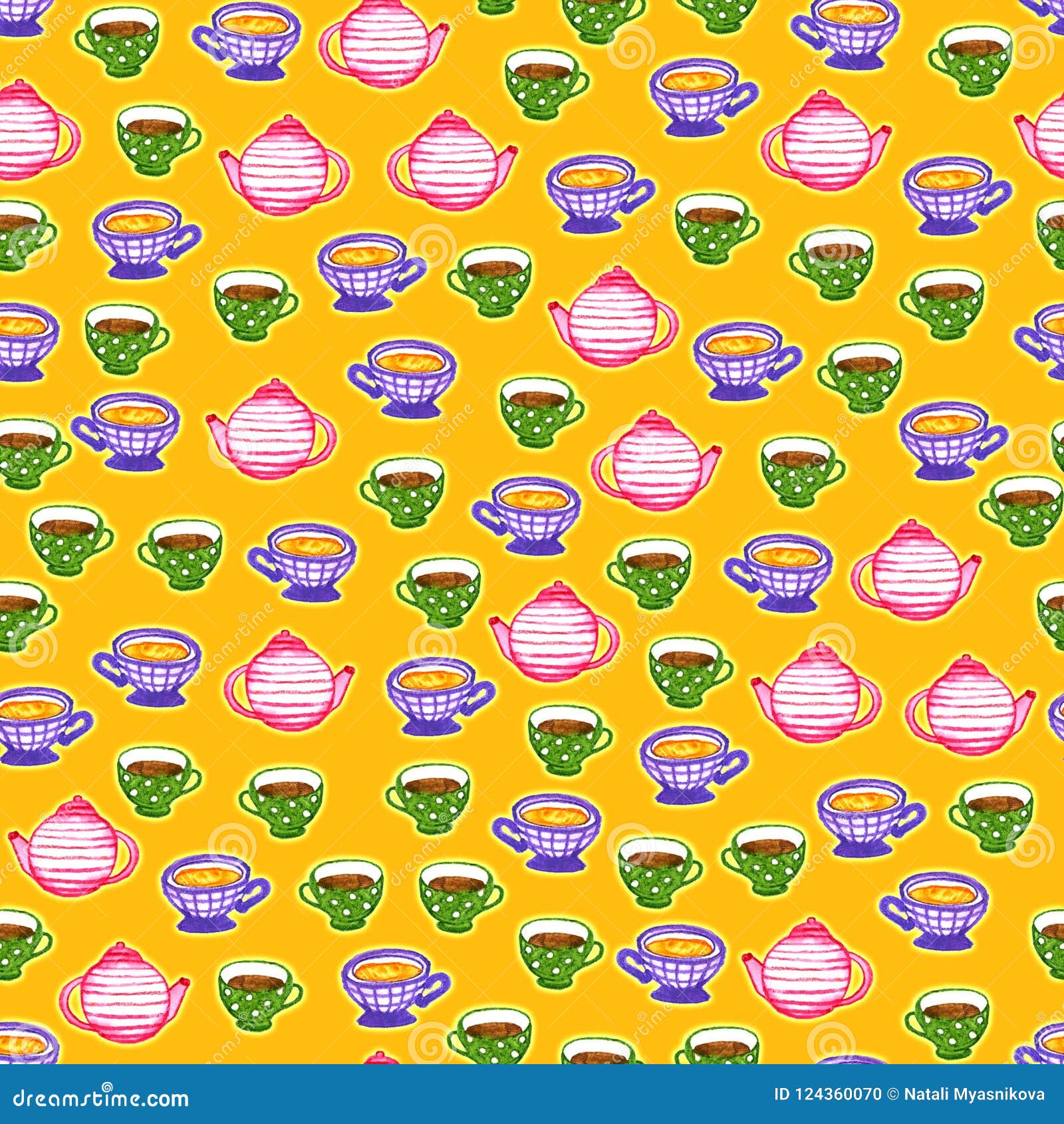 Watercolor Coffee Seamless Pattern. Hand Drawn Repeating Texture with ...