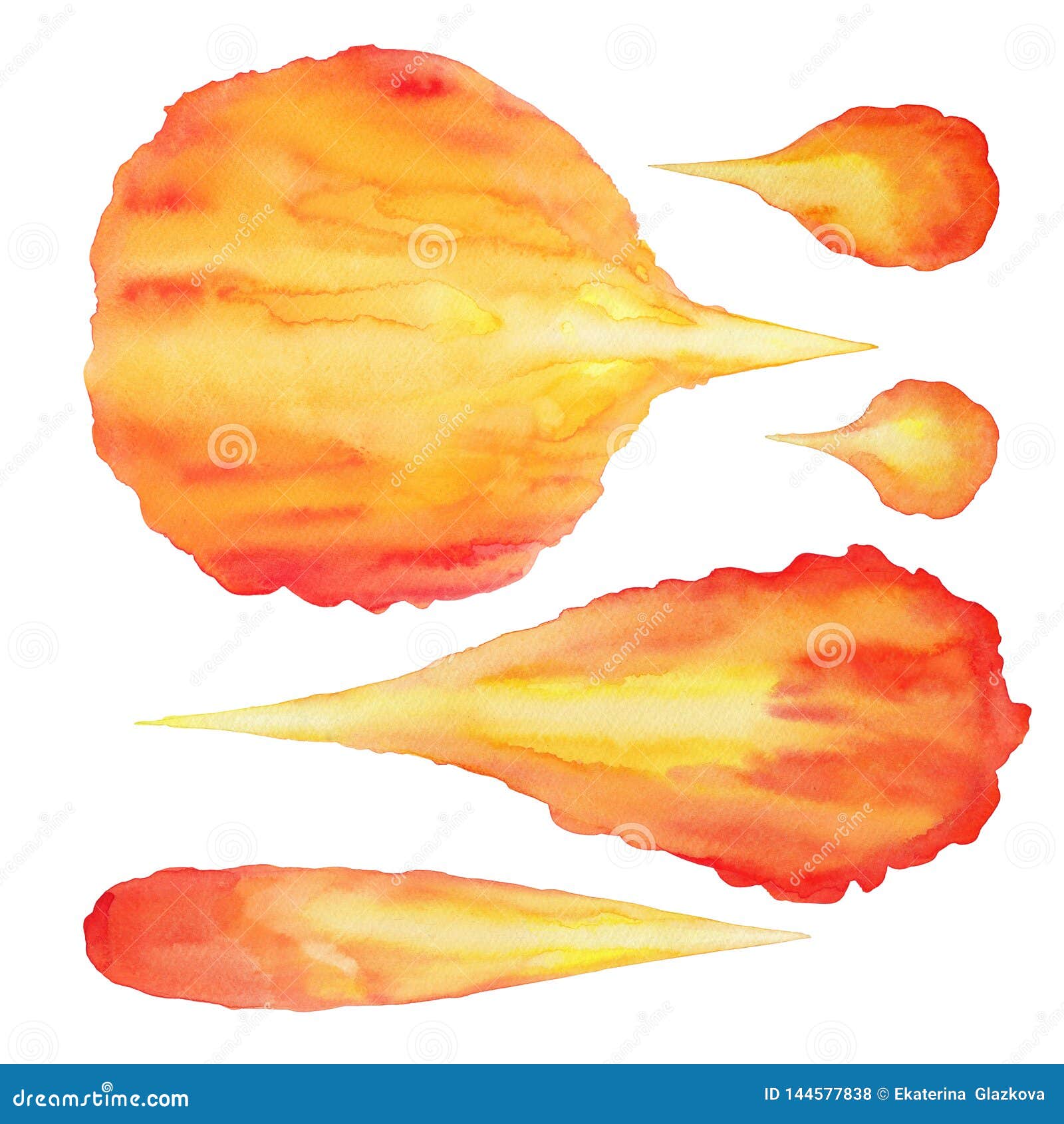 Watercolor Collection of Fire Flames of Different Shapes Stock ...