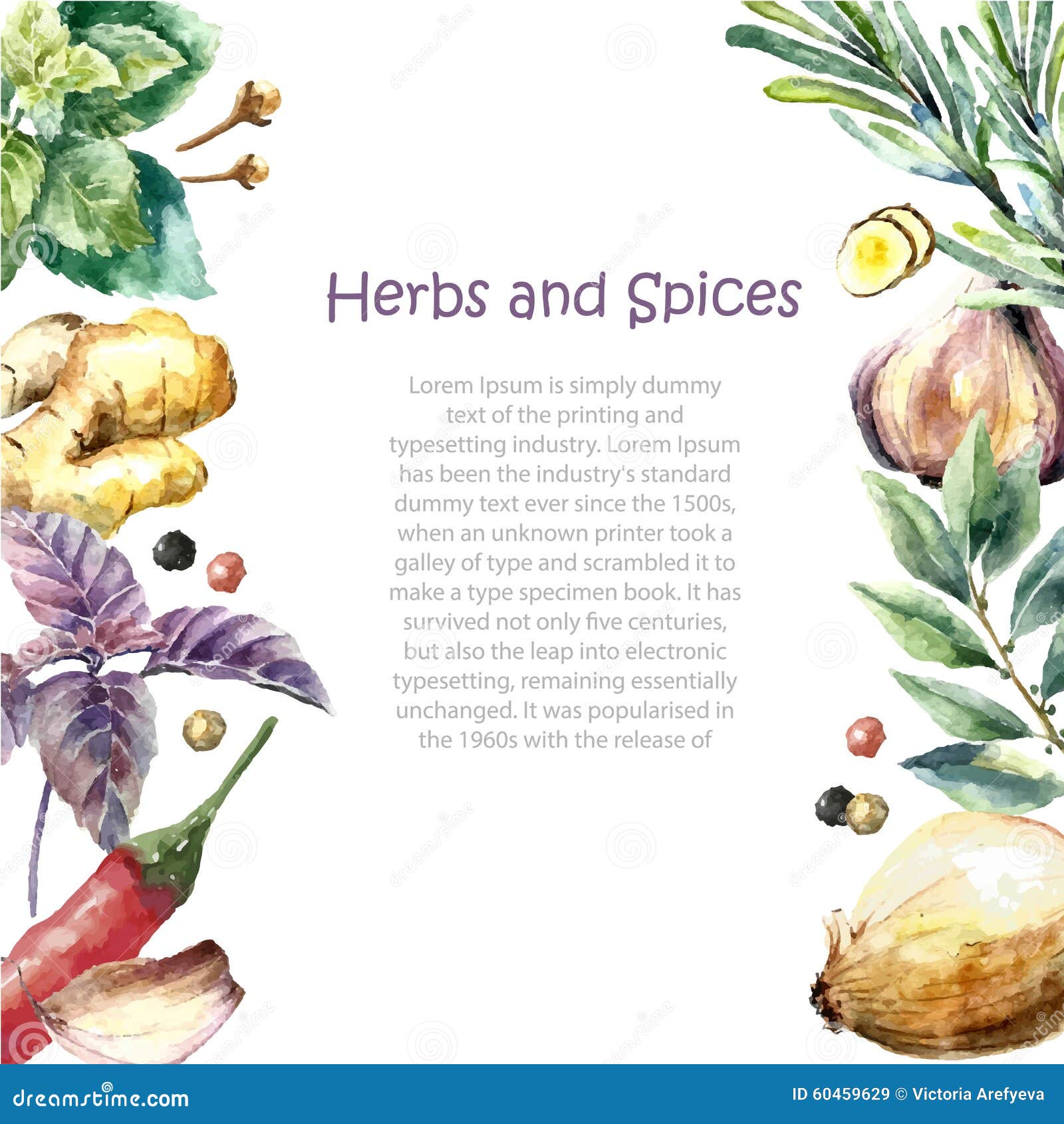 Watercolor Collection of Fresh Herbs and Spices Isolated. Stock Vector ...