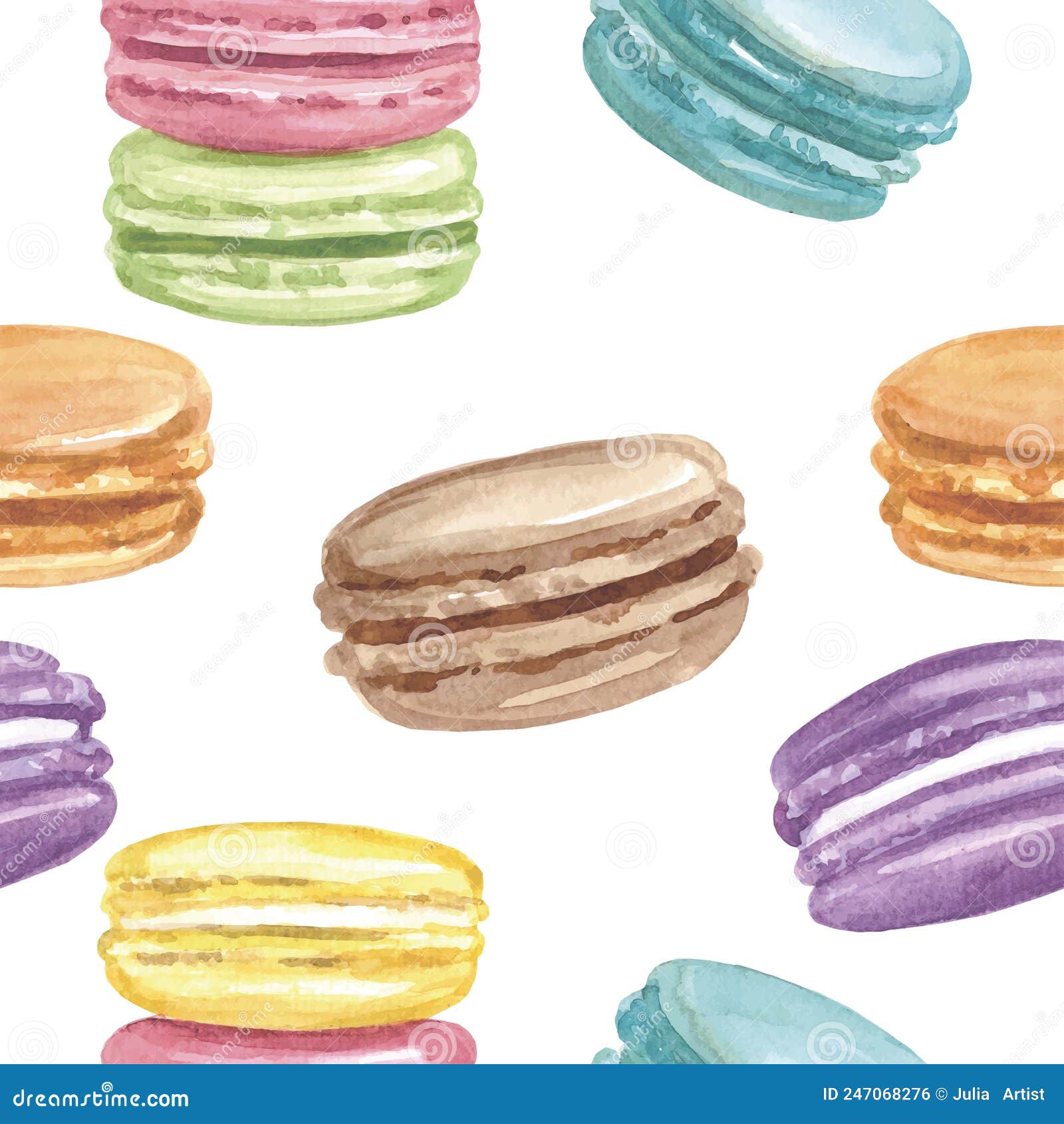 Watercolor Colored Macarons Seamless Pattern. Stock Vector ...