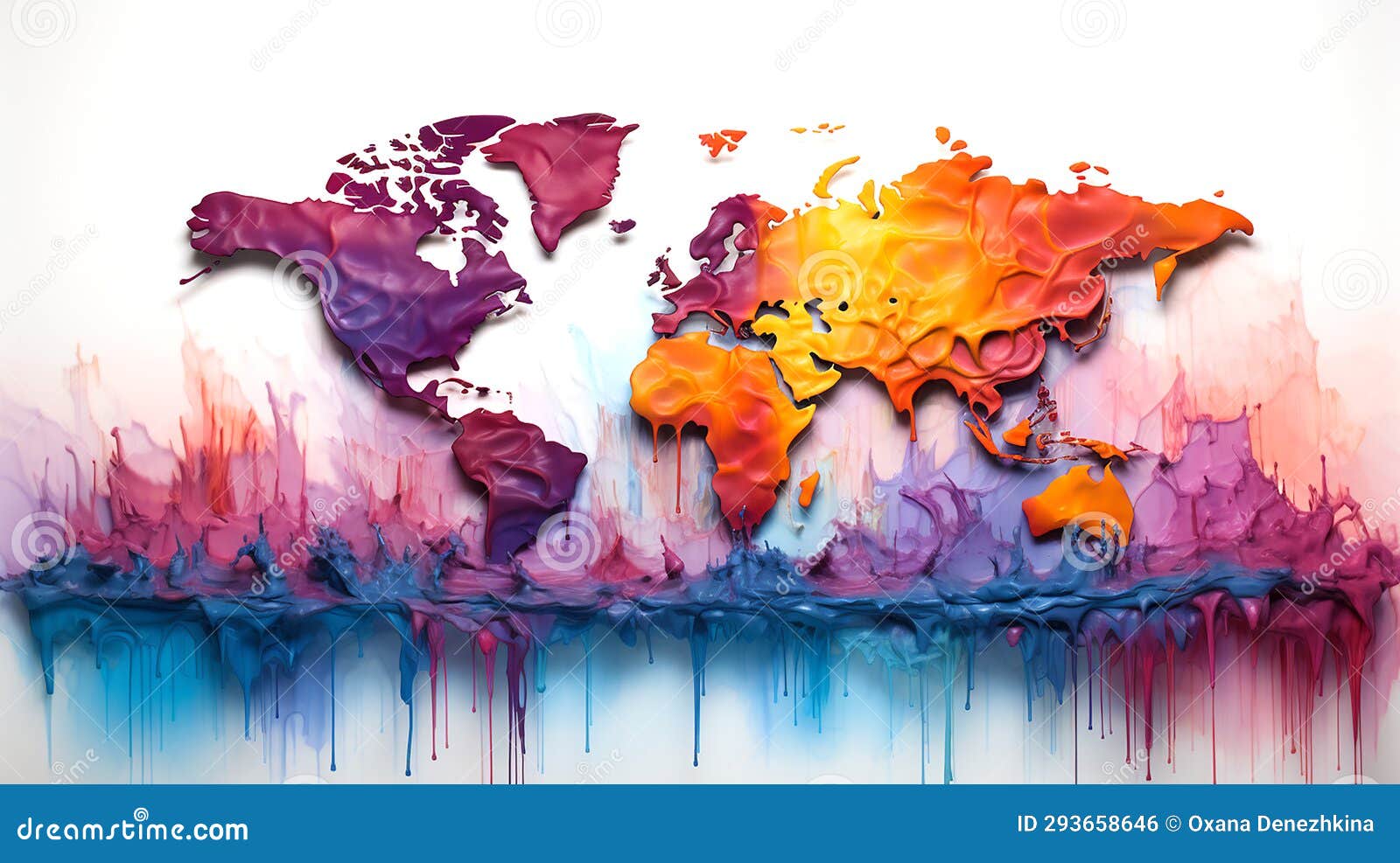 Watercolor Colored World Map Stock Illustration - Illustration of drops ...