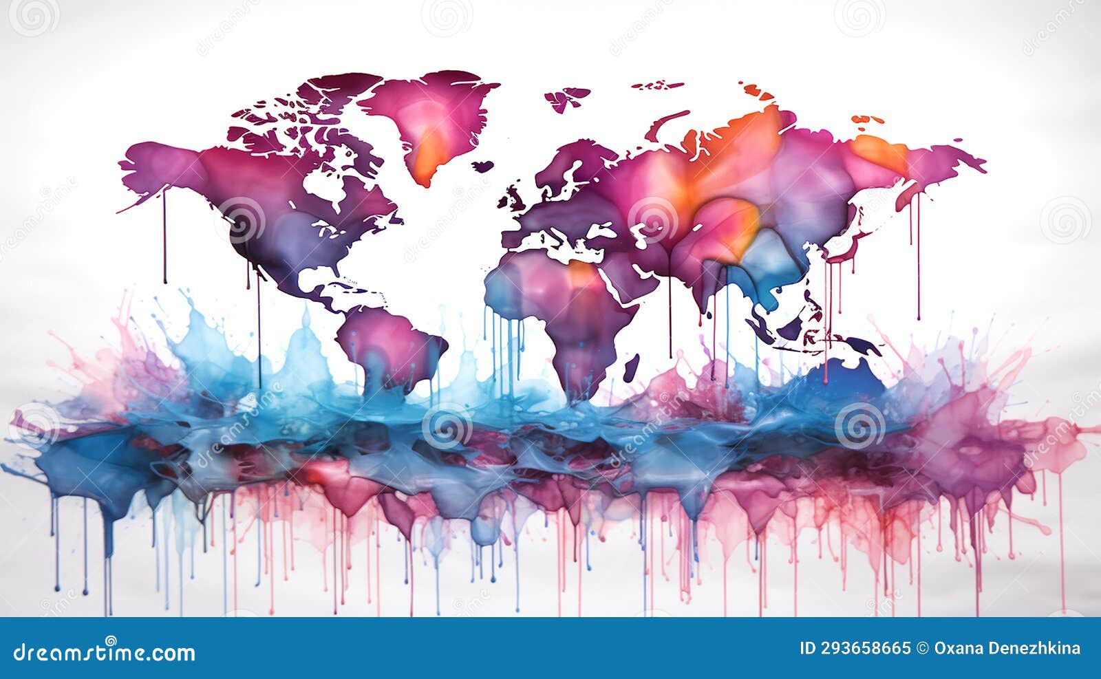 Watercolor Colored World Map Stock Illustration - Illustration of ...