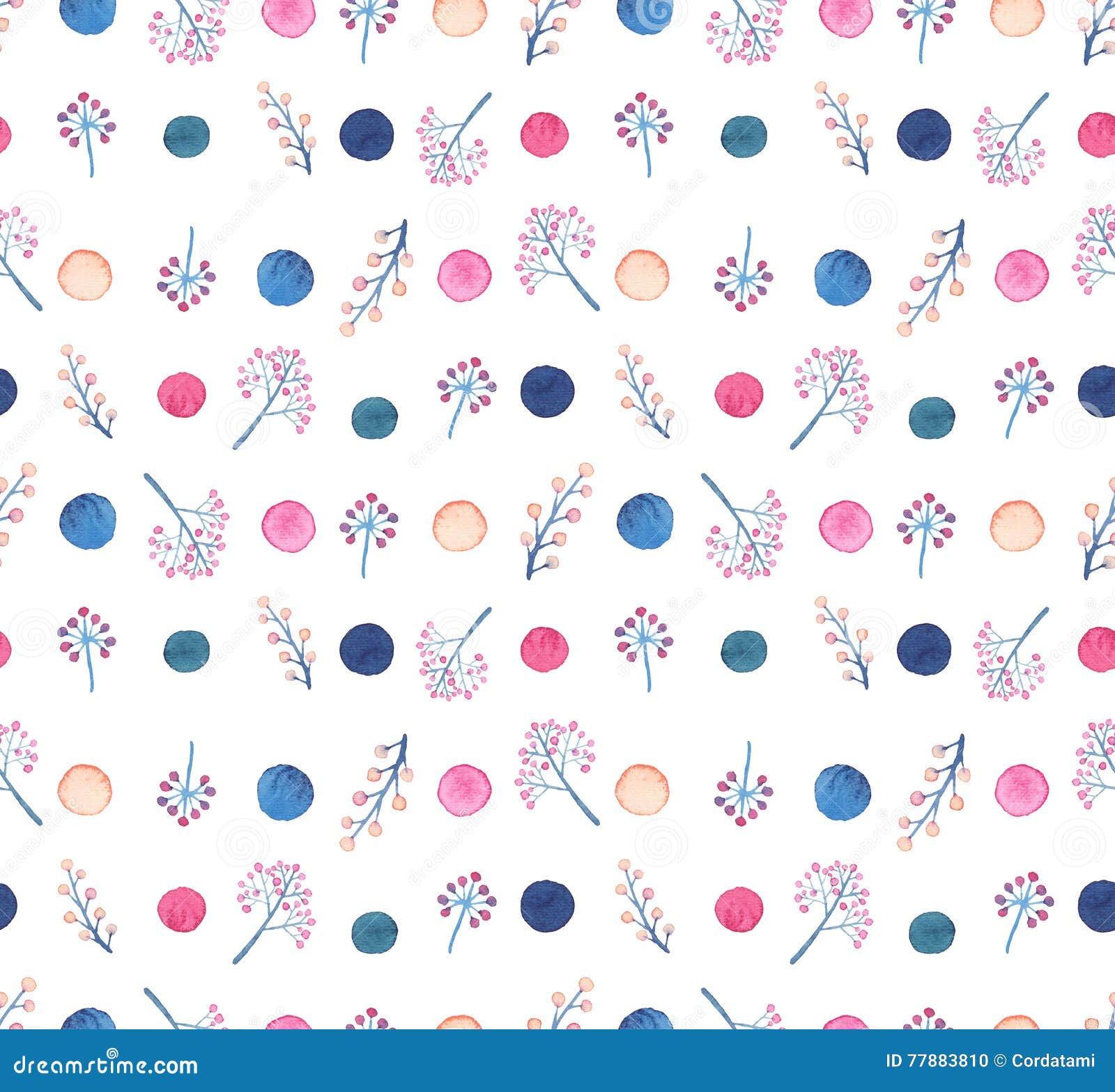 Watercolor Colorful Berries and Dots Repeat Pattern Stock Illustration ...