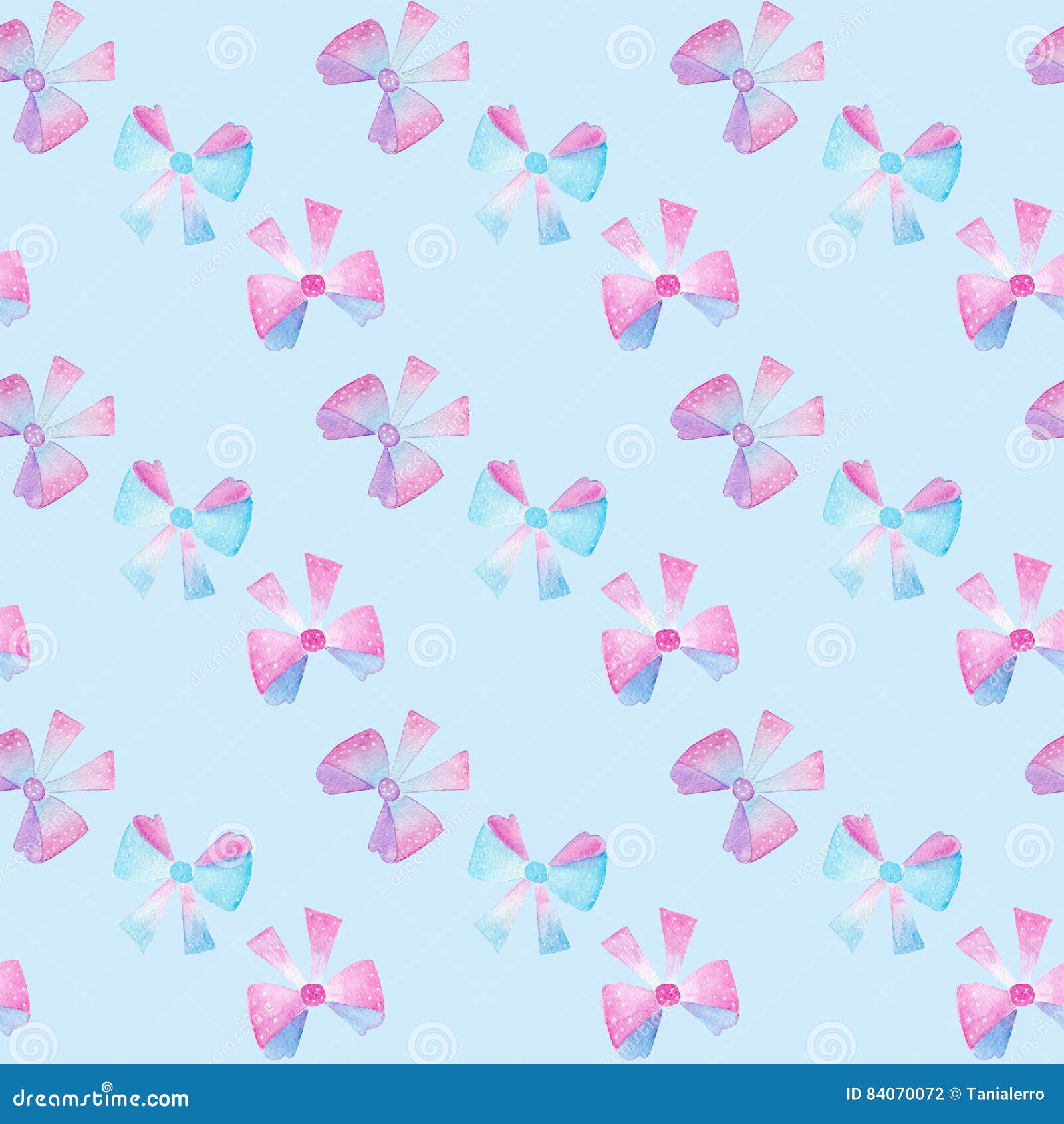Watercolor Colorful Bows on Blue Background Stock Illustration ...