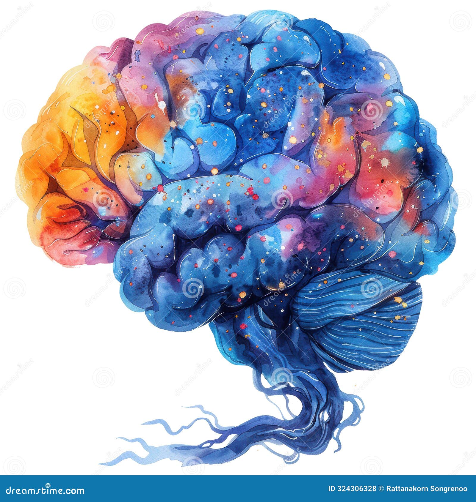 Watercolor Colorful Sparkle Brain Isolated on White Background Stock ...