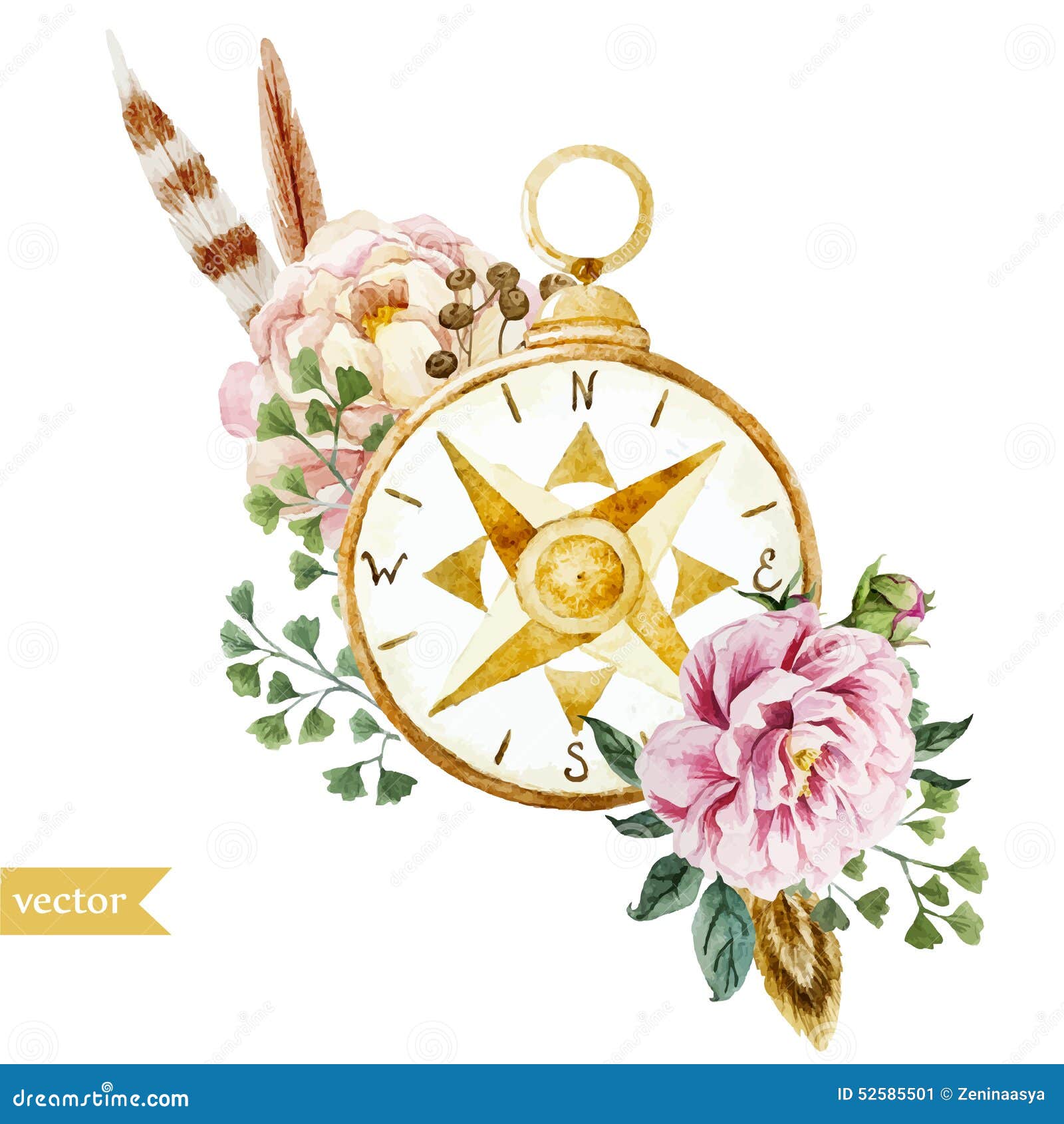 Watercolor compass stock vector. Illustration of vector - 52585501