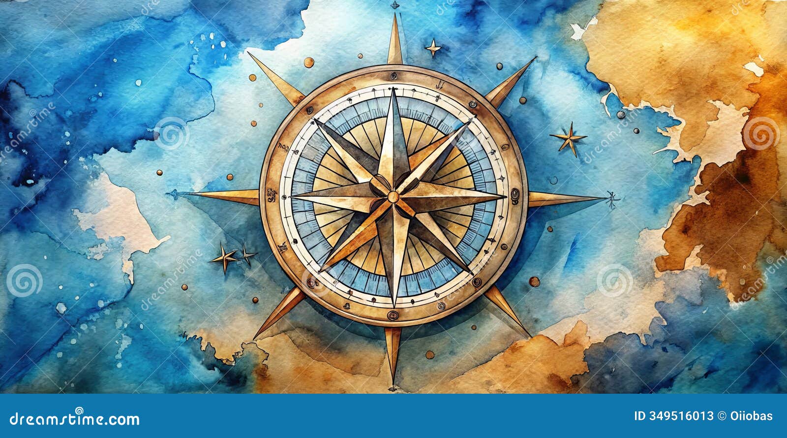 Watercolor Compass Celestial Navigation Stock Illustration ...