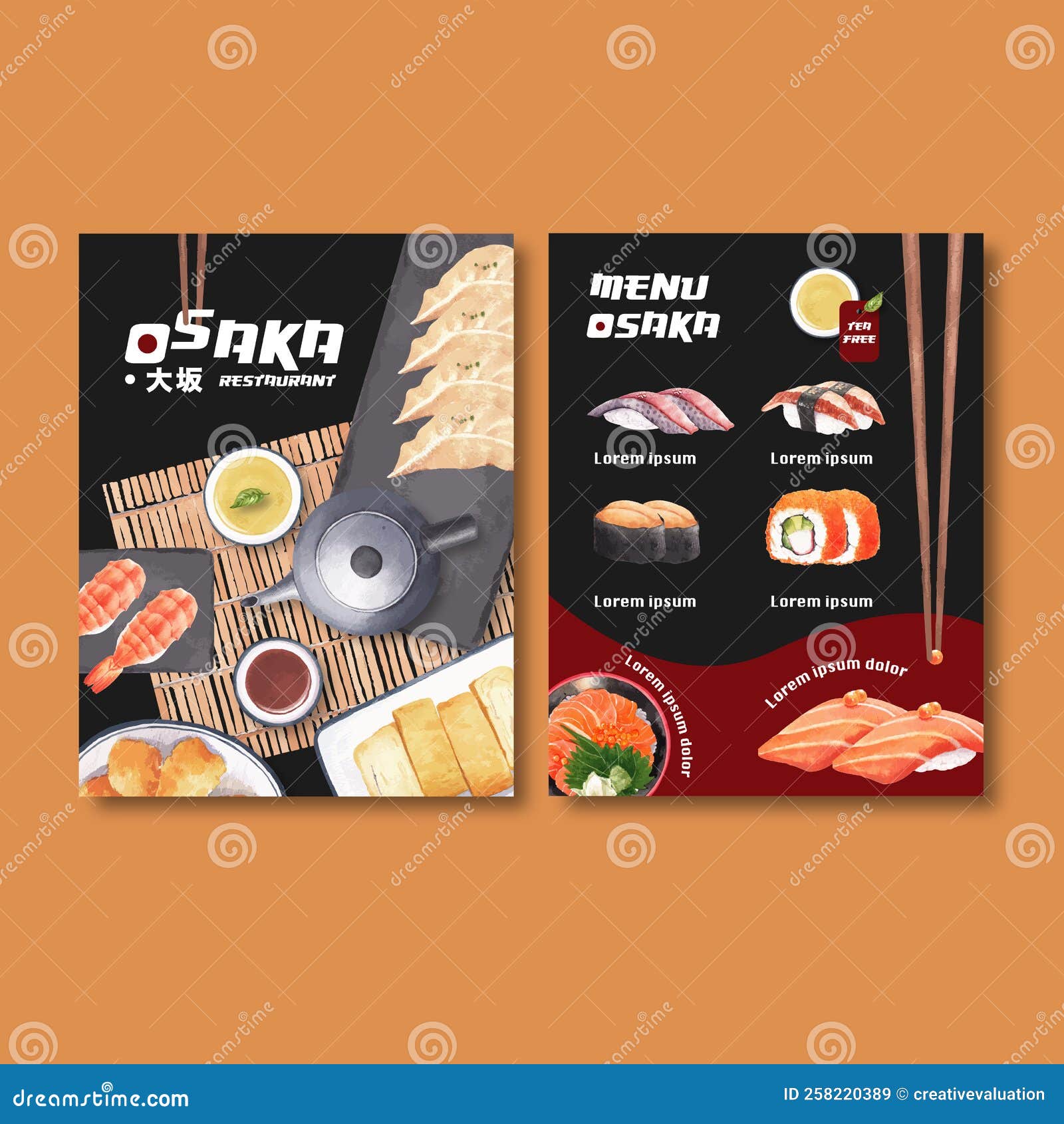 Watercolor Concept Illustration. Creative Sushi Menu Collection for ...