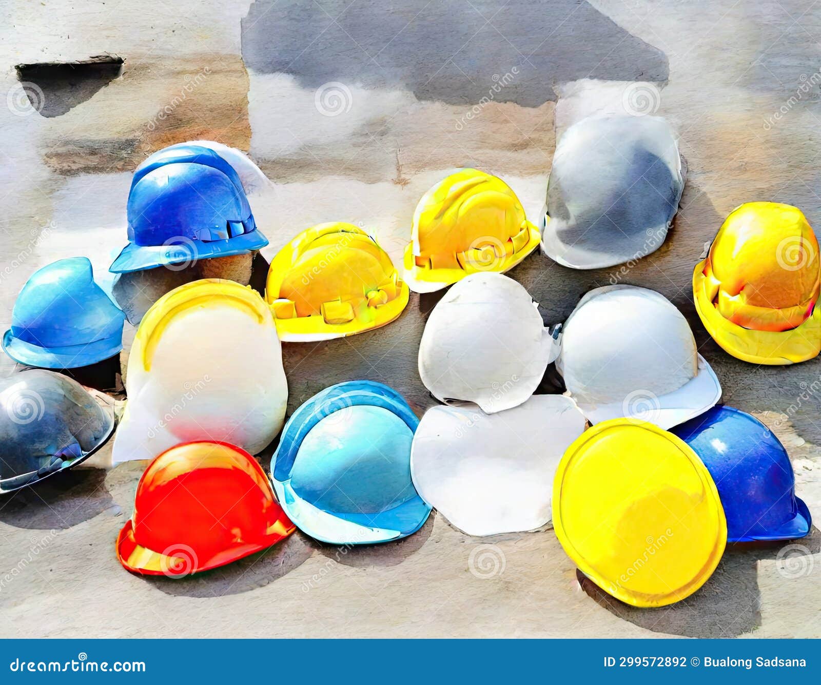 Watercolor of a of Construction Helmets at a Construction Stock ...