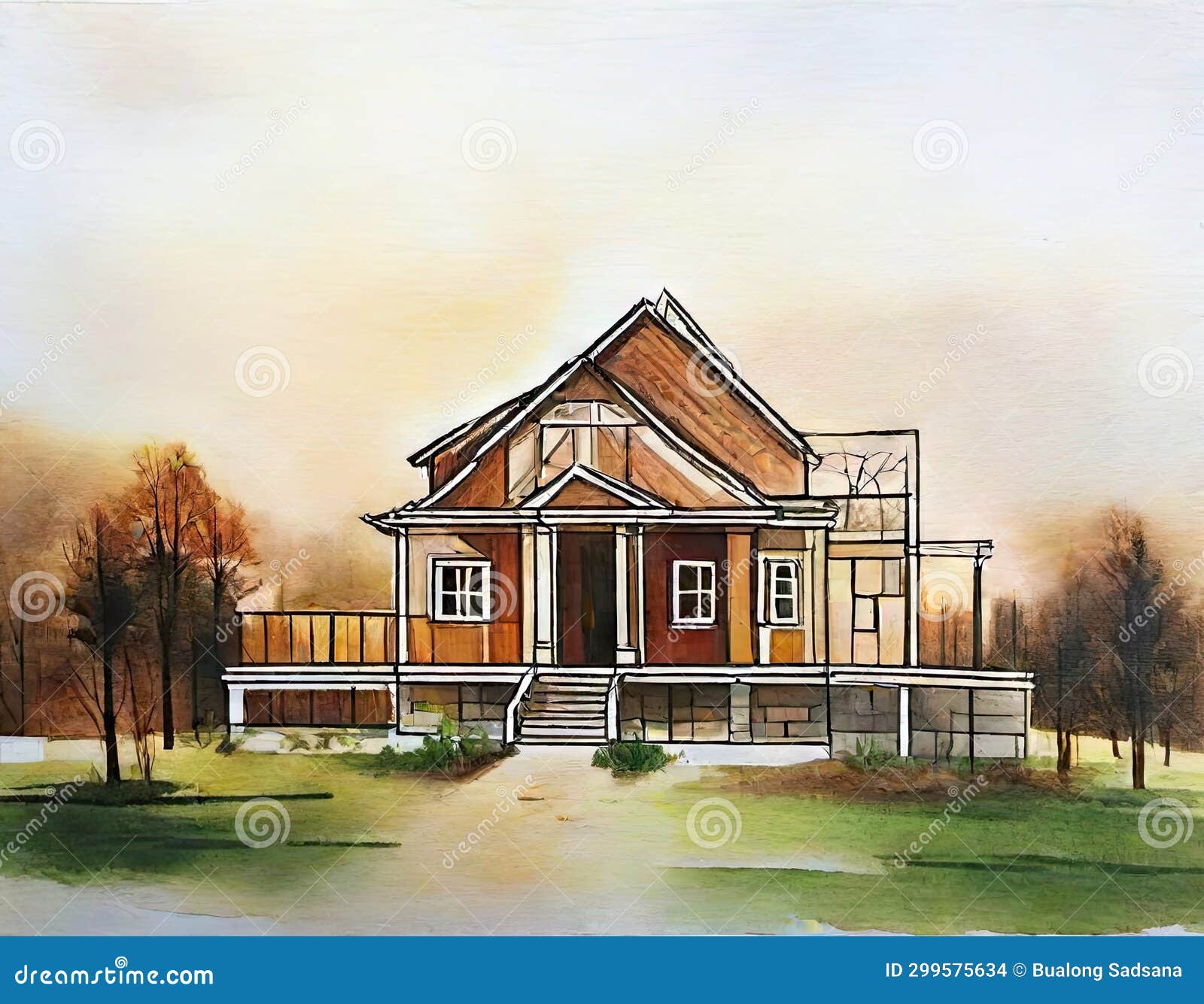 Watercolor of the Construction of a House by a Colossal Symbolizing the ...