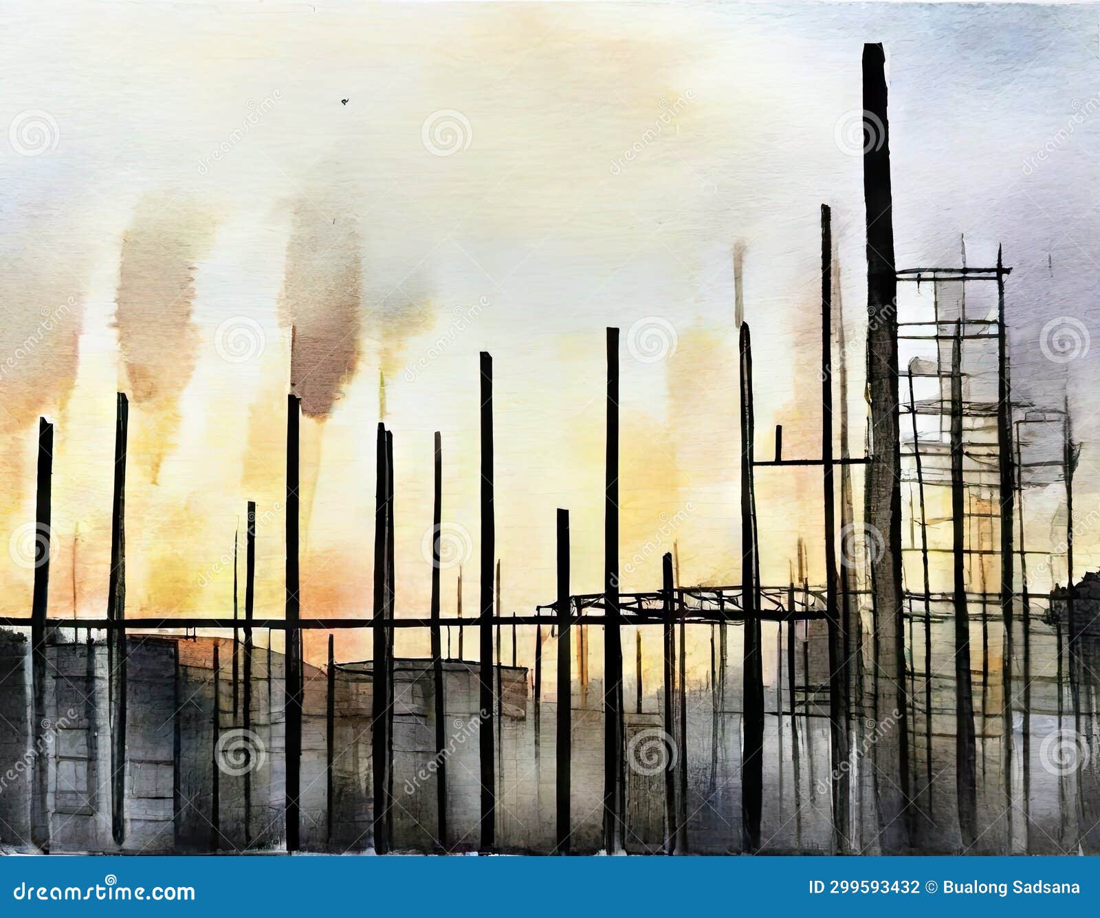 Watercolor of of Construction Stock Illustration - Illustration of ...
