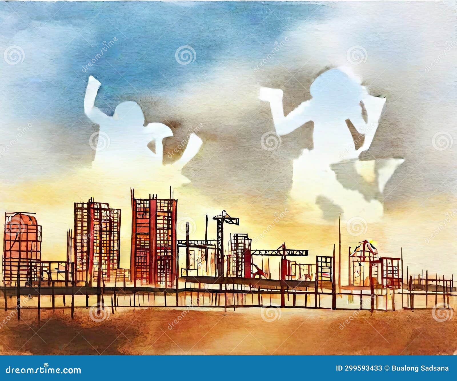 Watercolor of of Construction Stock Illustration - Illustration of ...