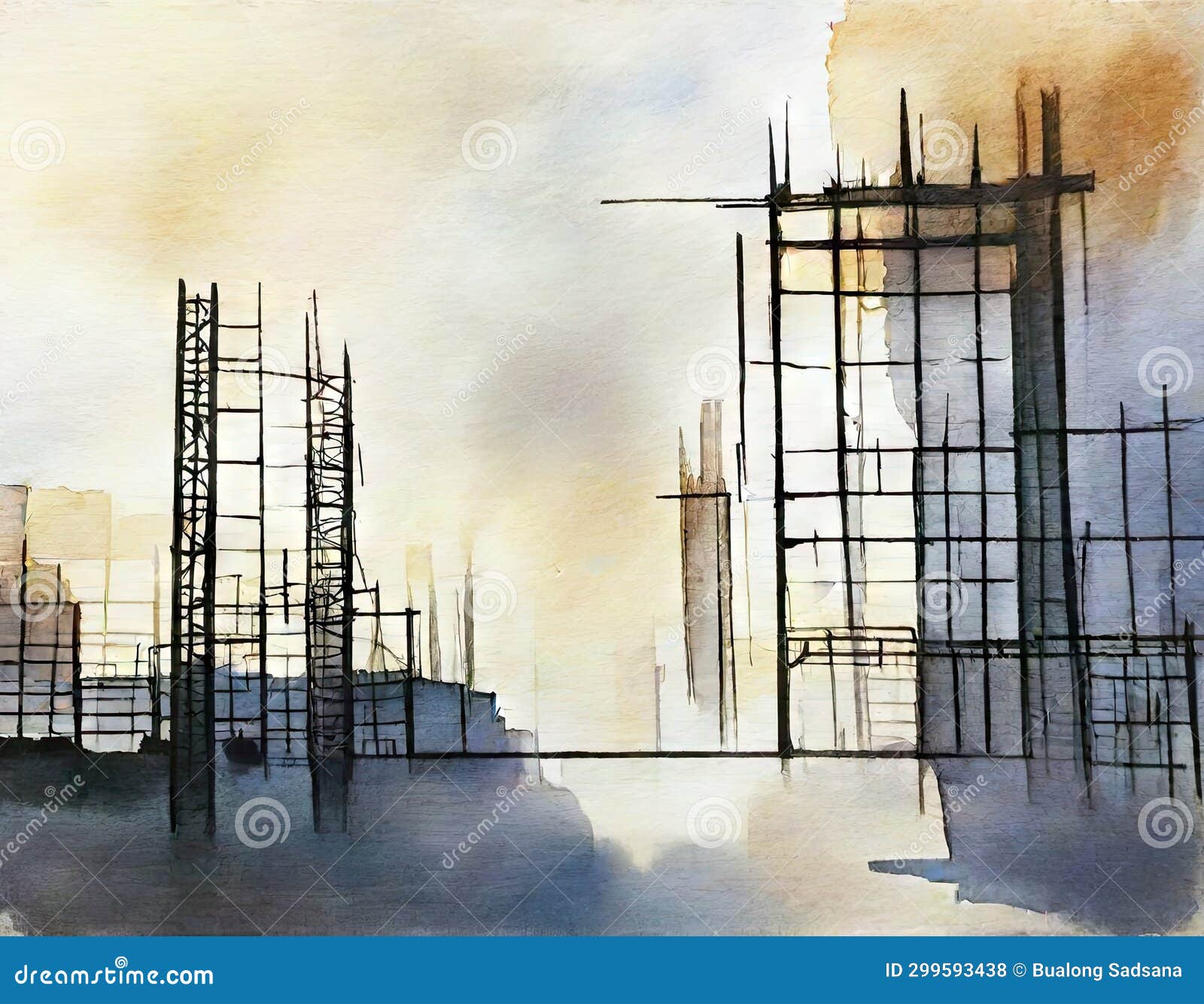 Watercolor of of Construction Stock Illustration - Illustration of ...