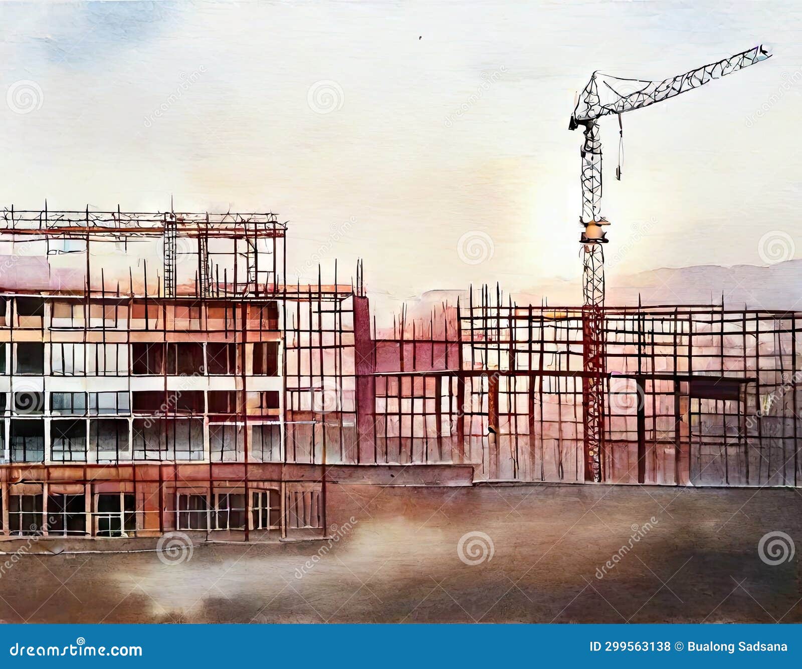 Watercolor of Construction Work in Progress on the Building Stock ...