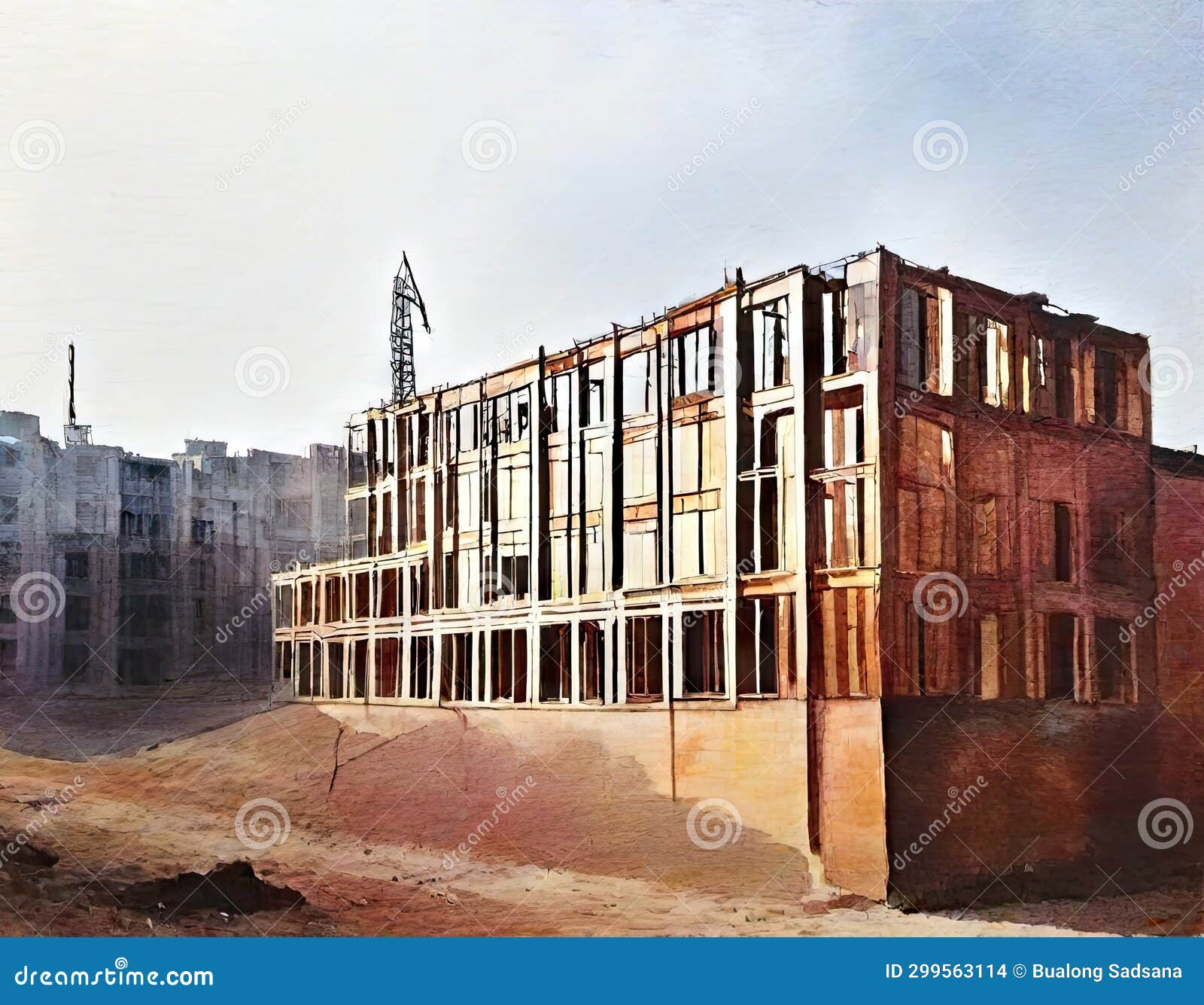 Watercolor of Construction Work in Progress on the Building Stock ...