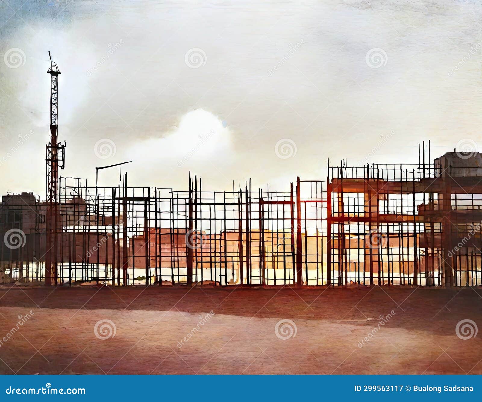 Watercolor of Construction Work in Progress on the Building Stock ...