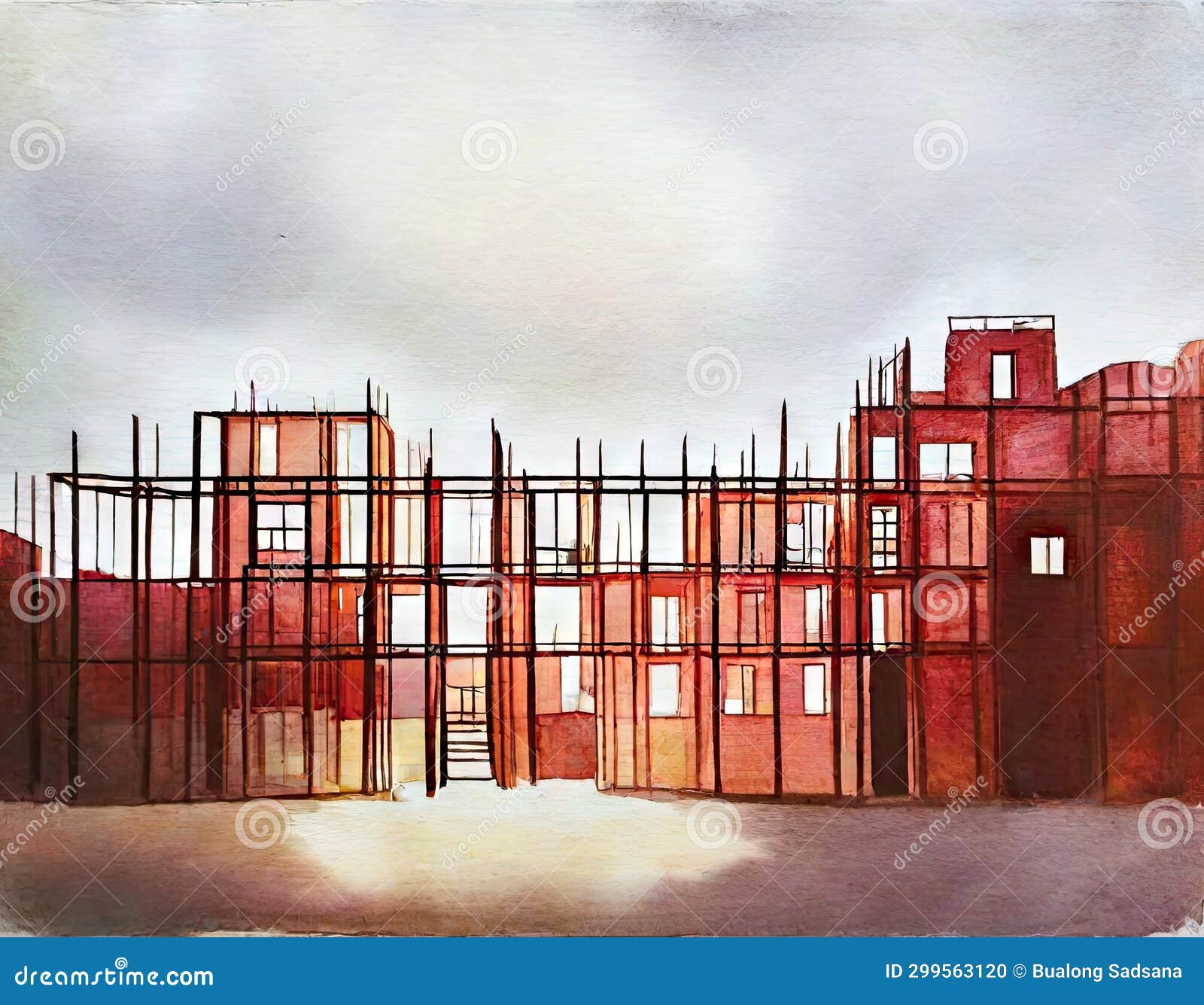 Watercolor of Construction Work in Progress on the Building Stock ...