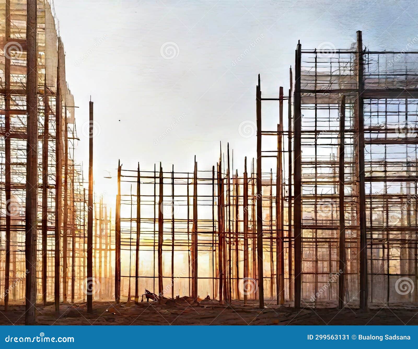 Watercolor of Construction Work in Progress on the Building Stock ...