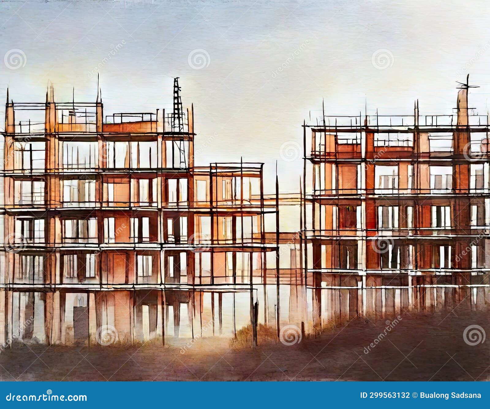 Watercolor of Construction Work in Progress on the Building Stock ...