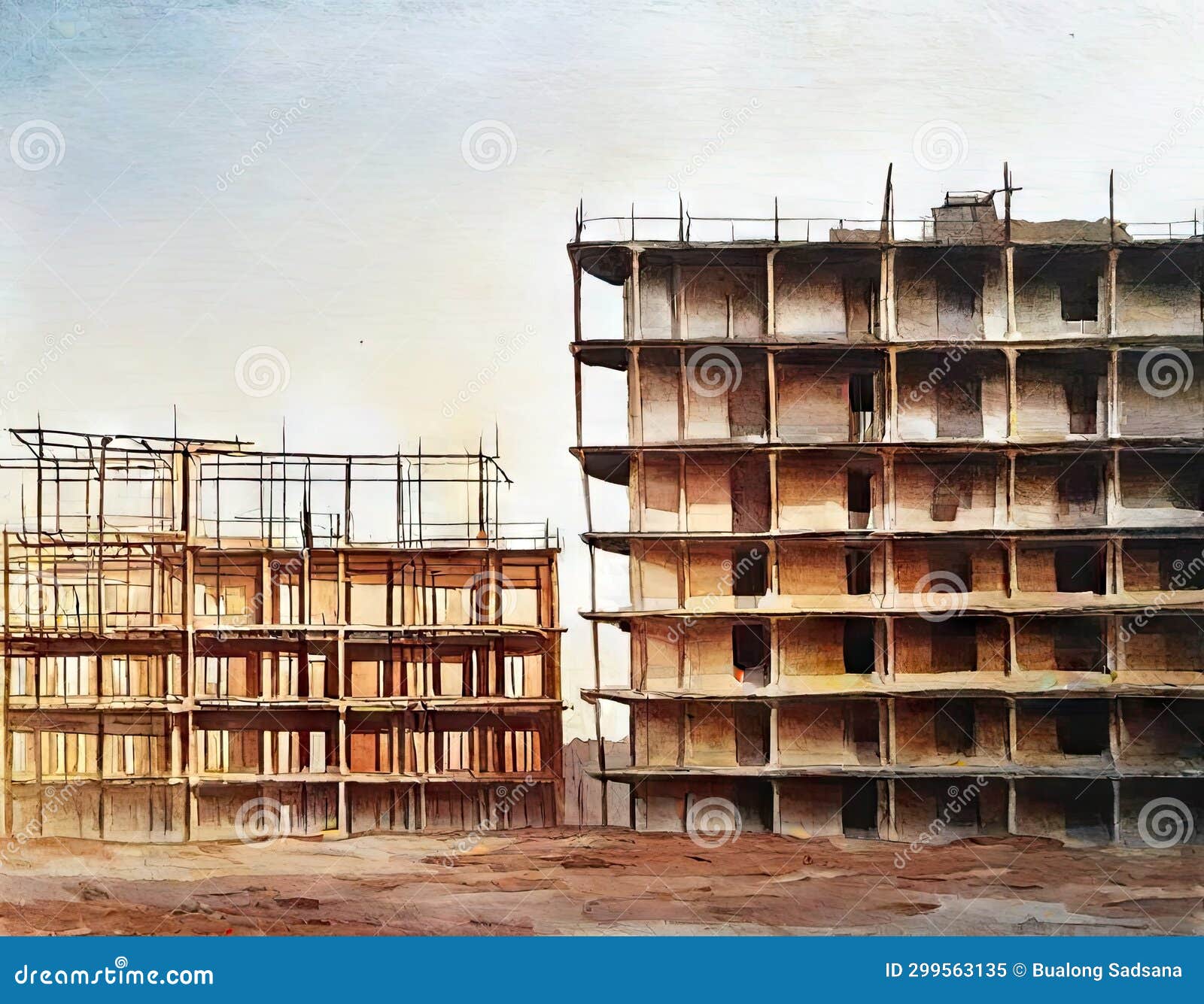 Watercolor of Construction Work in Progress on the Building Stock ...