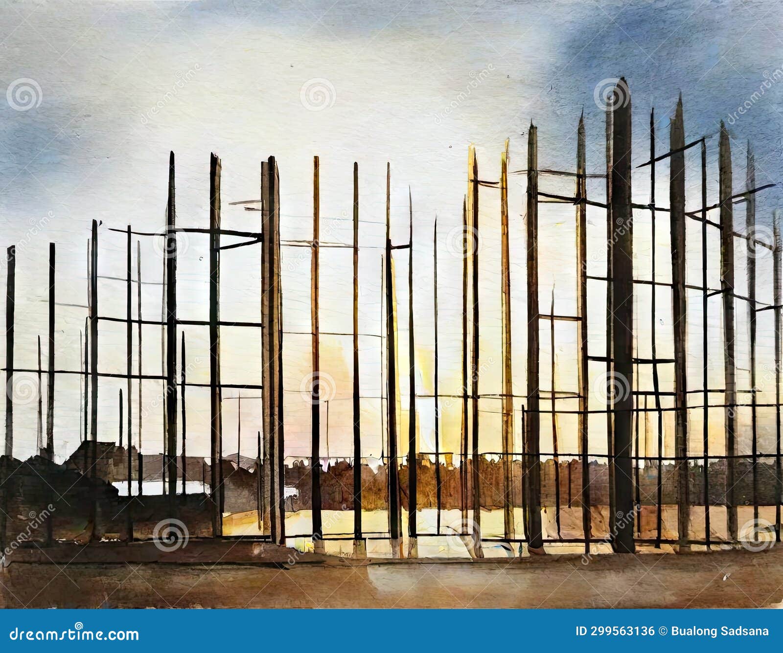 Watercolor of Construction Work in Progress on the Building Stock ...