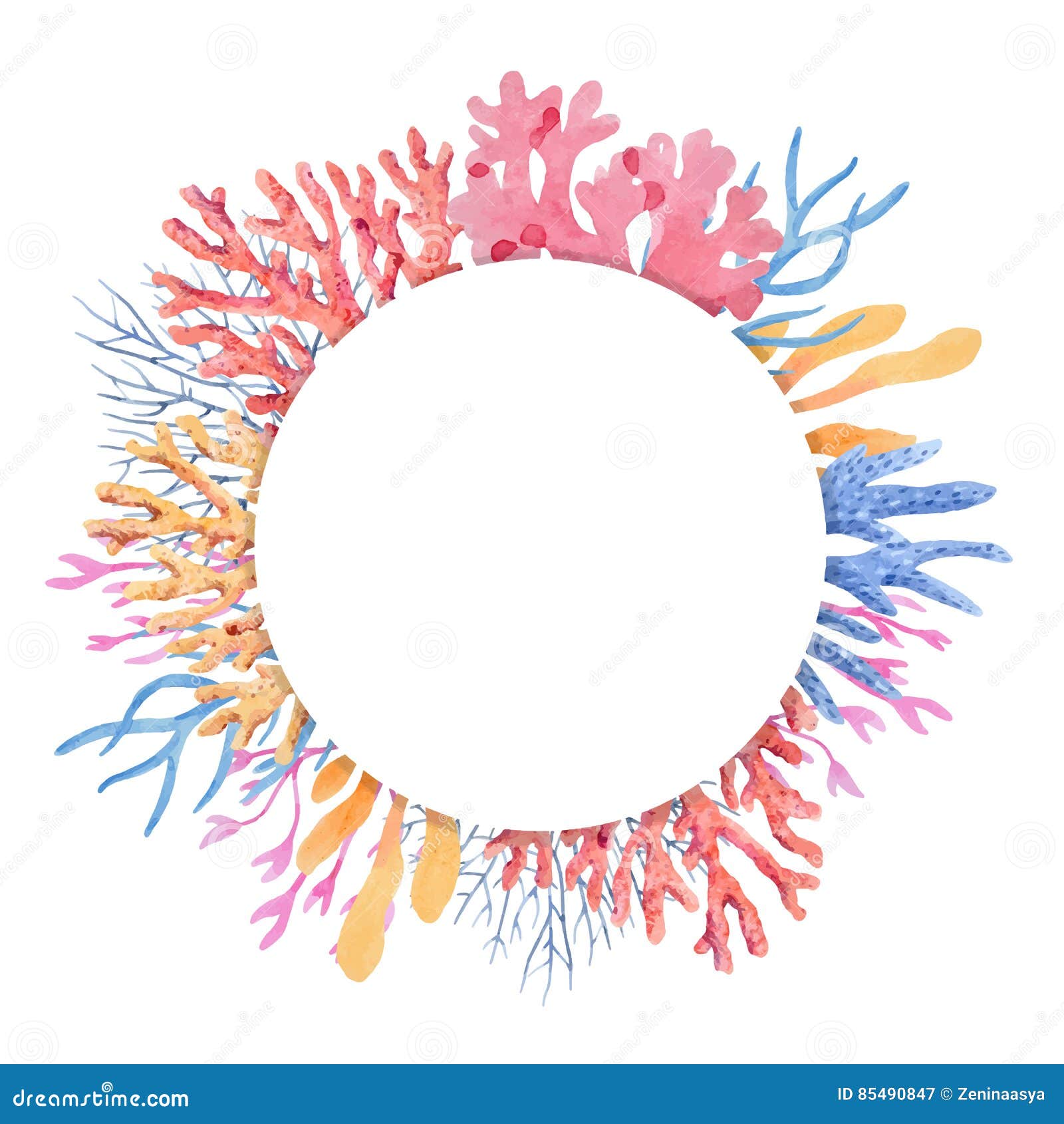 Watercolor coral frame stock vector. Illustration of color - 85490847