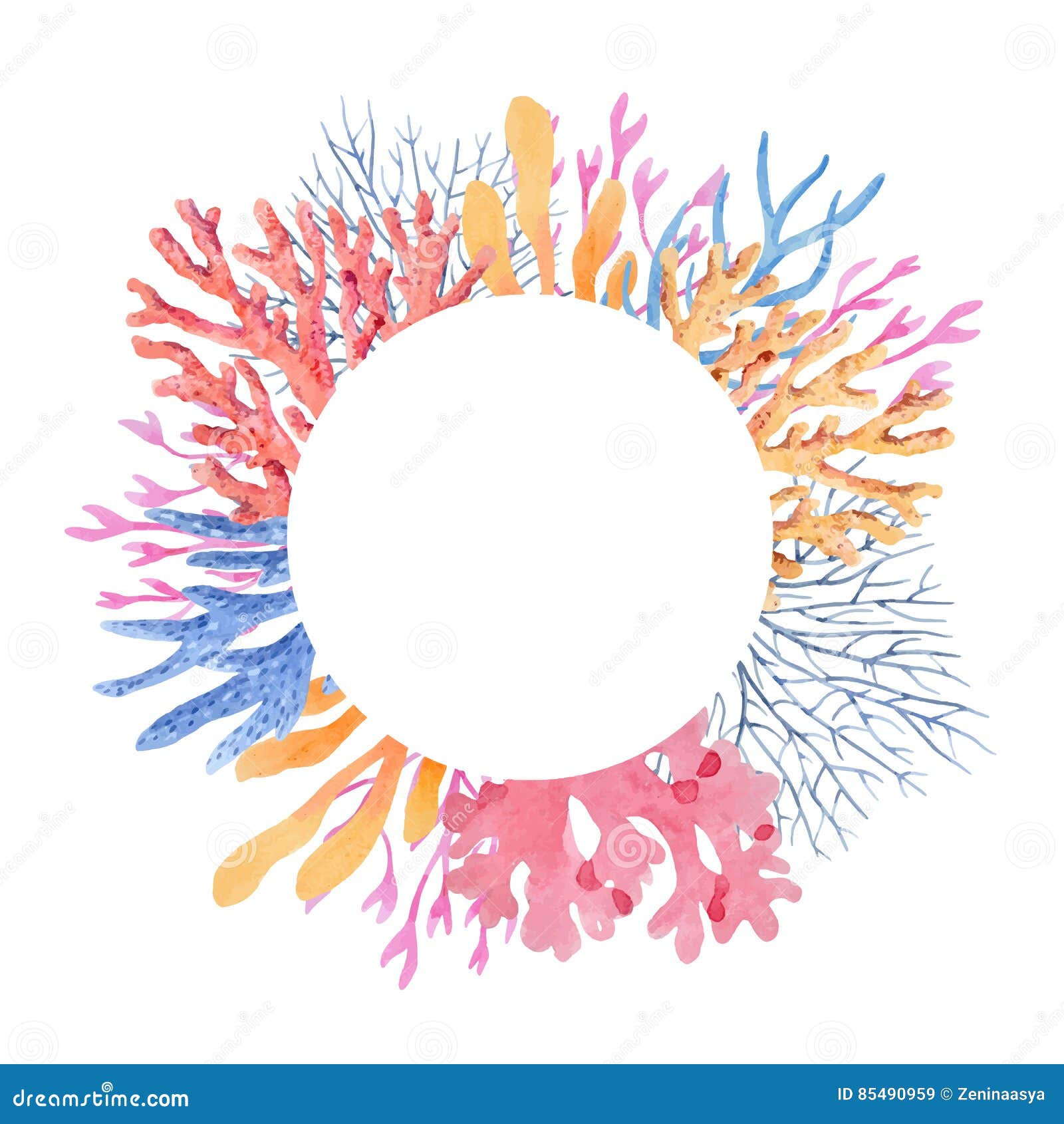Watercolor coral frame stock vector. Illustration of nature - 85490959