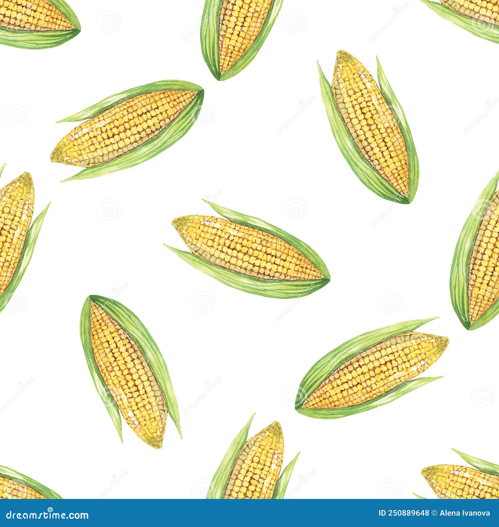 Watercolor Corn Seamless Pattern on White Background Stock Illustration ...