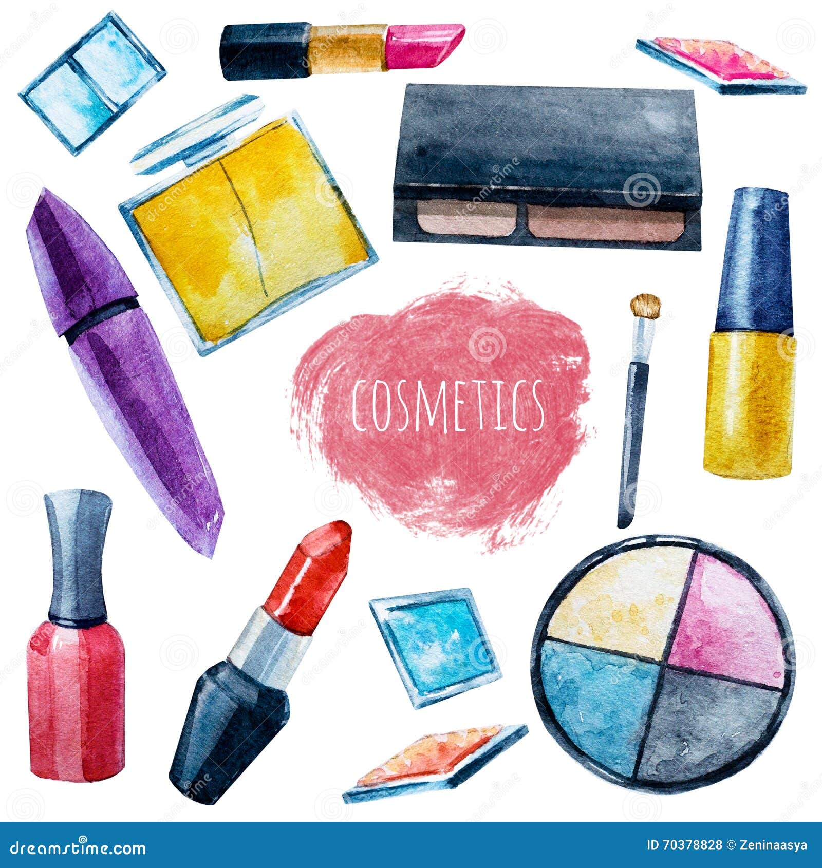 Watercolor cosmetics set stock illustration. Illustration of products ...