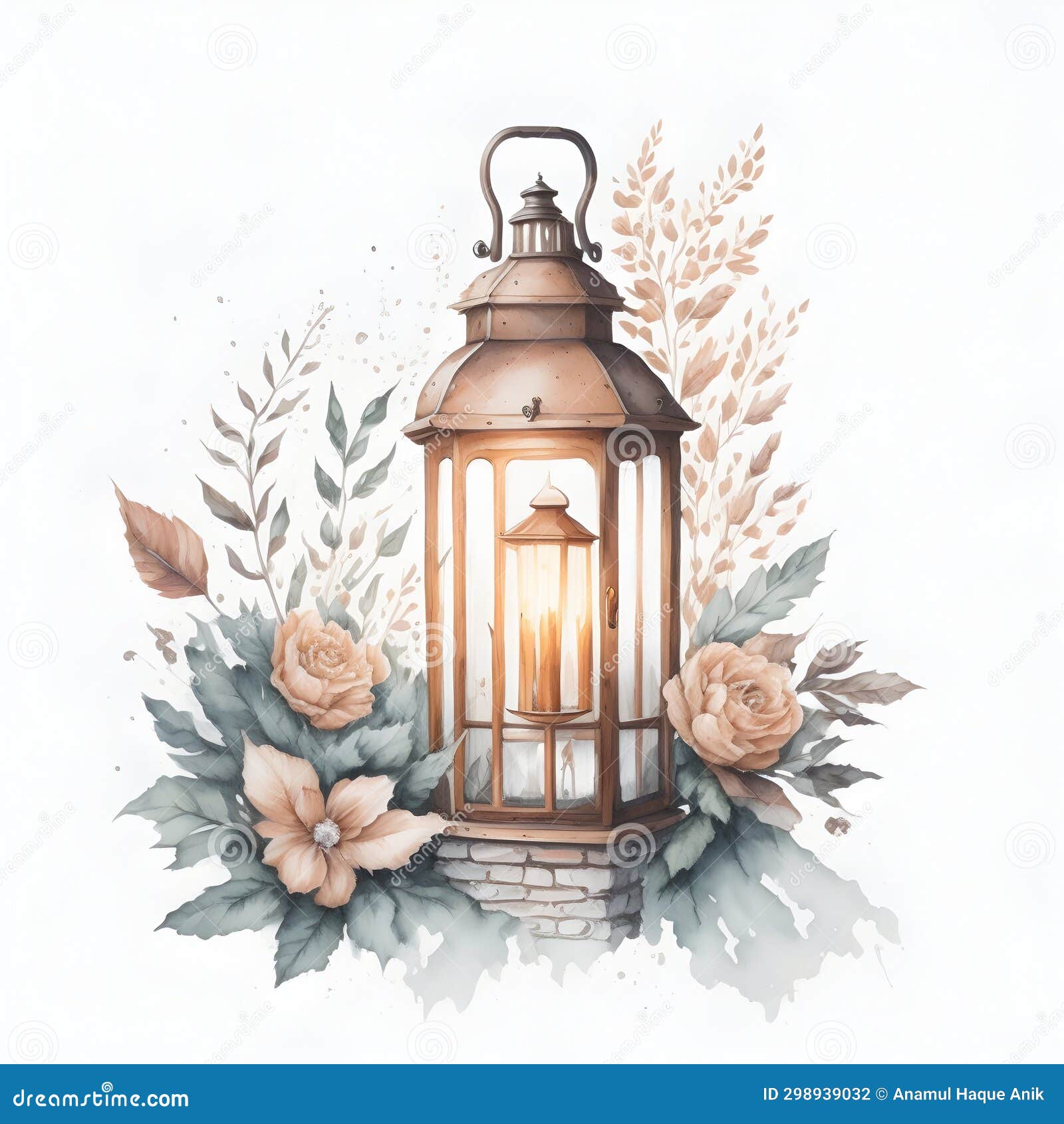 Watercolor Cottagecore a Lantern Clipart on White Background Stock ...